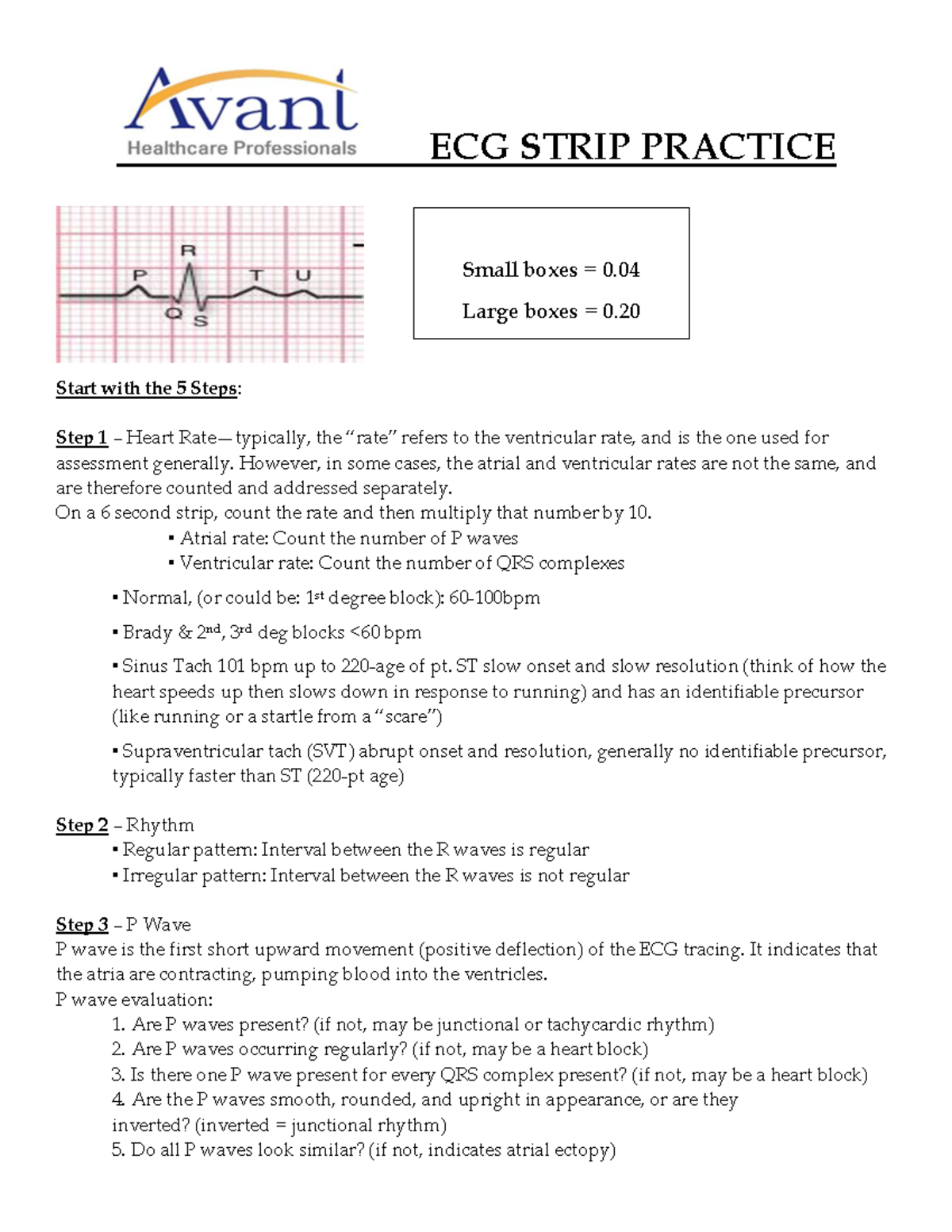 ECG+handout - CARDIOVASCULAR - Start with the 5 Steps: Step 1 – Heart ...