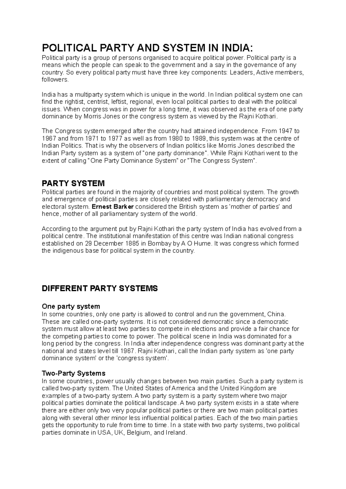 Party System - POLITICAL PARTY AND SYSTEM IN INDIA: Political party is ...