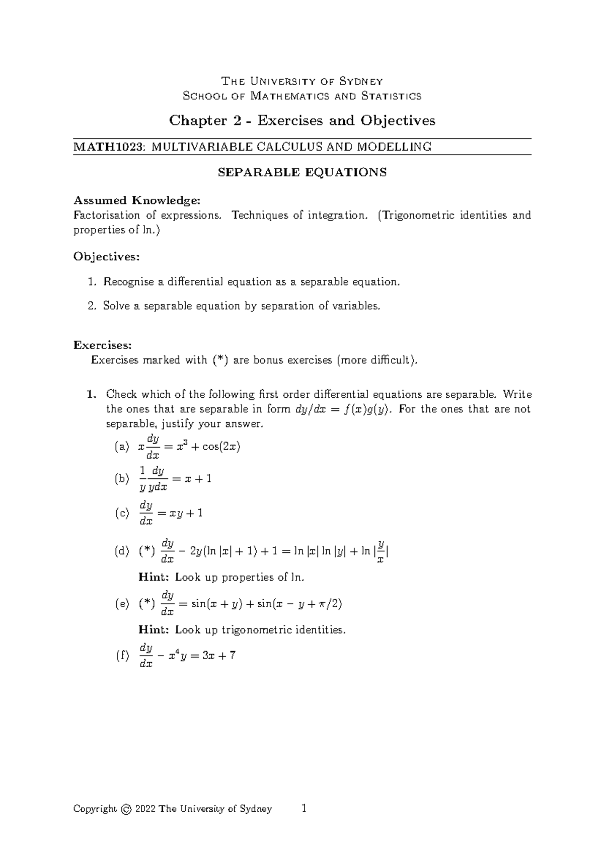 Exercises Chapter 02 - The University of Sydney School of Mathematics ...