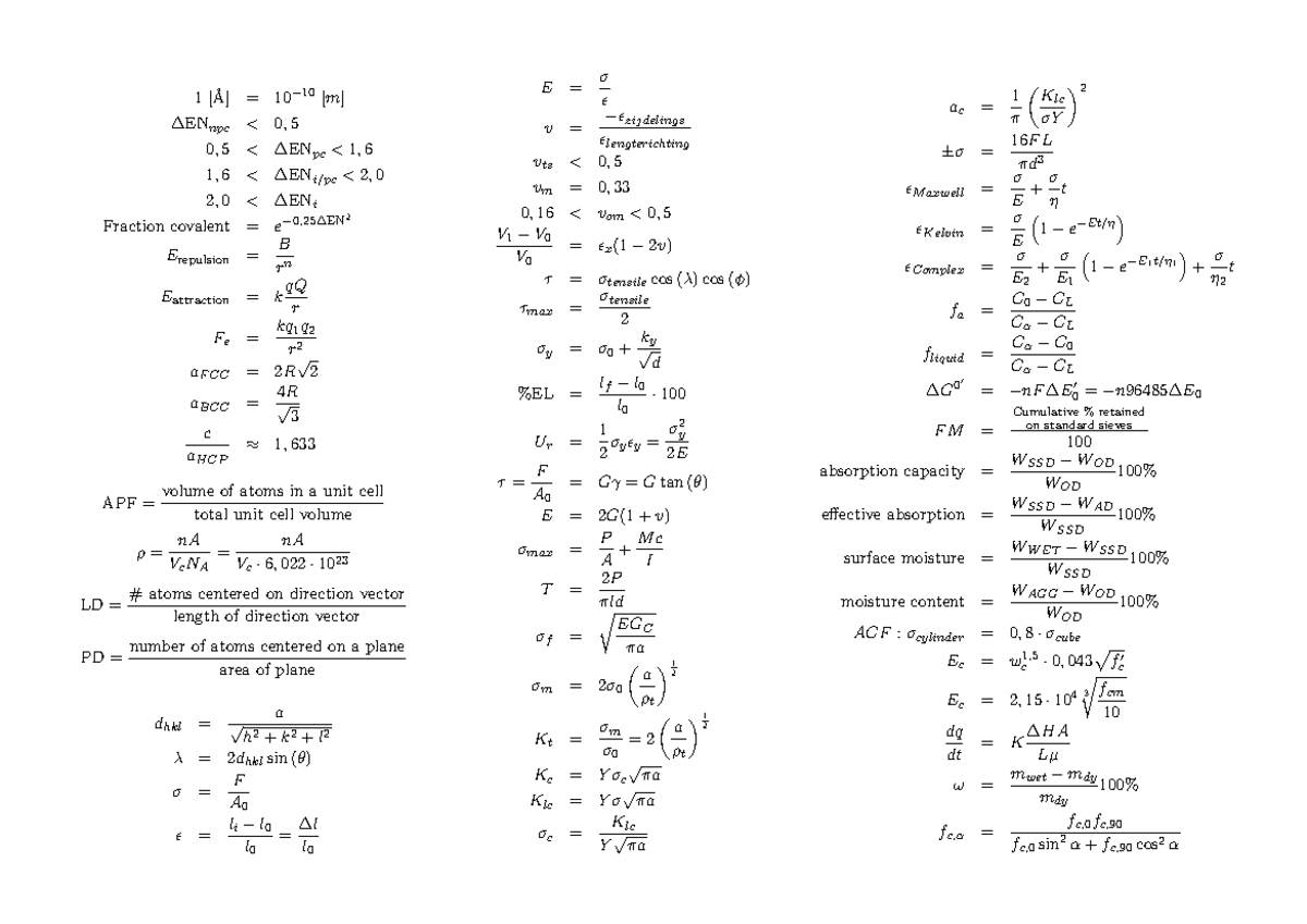 Journal formula to use for part 2 exam - 1 [ ̊A] = 10− 10 [m] ∆ENnpc