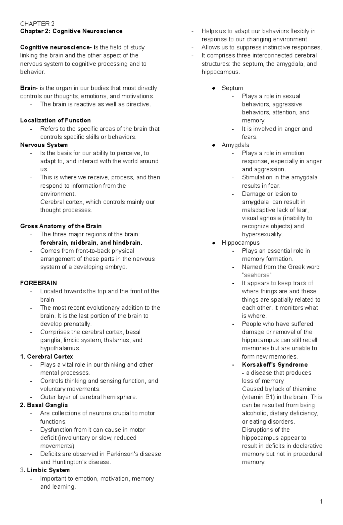 Chapter 2 - CHAPTER 2 Chapter 2: Cognitive Neuroscience Cognitive ...