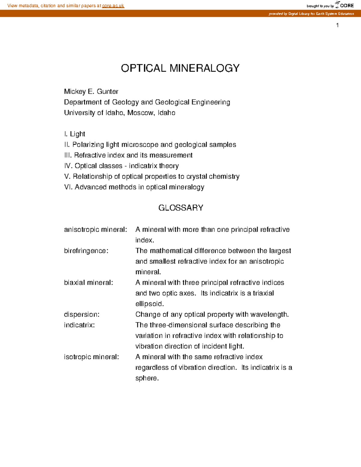 Optical Mineralogy Class Notes comprises important details and basic ...