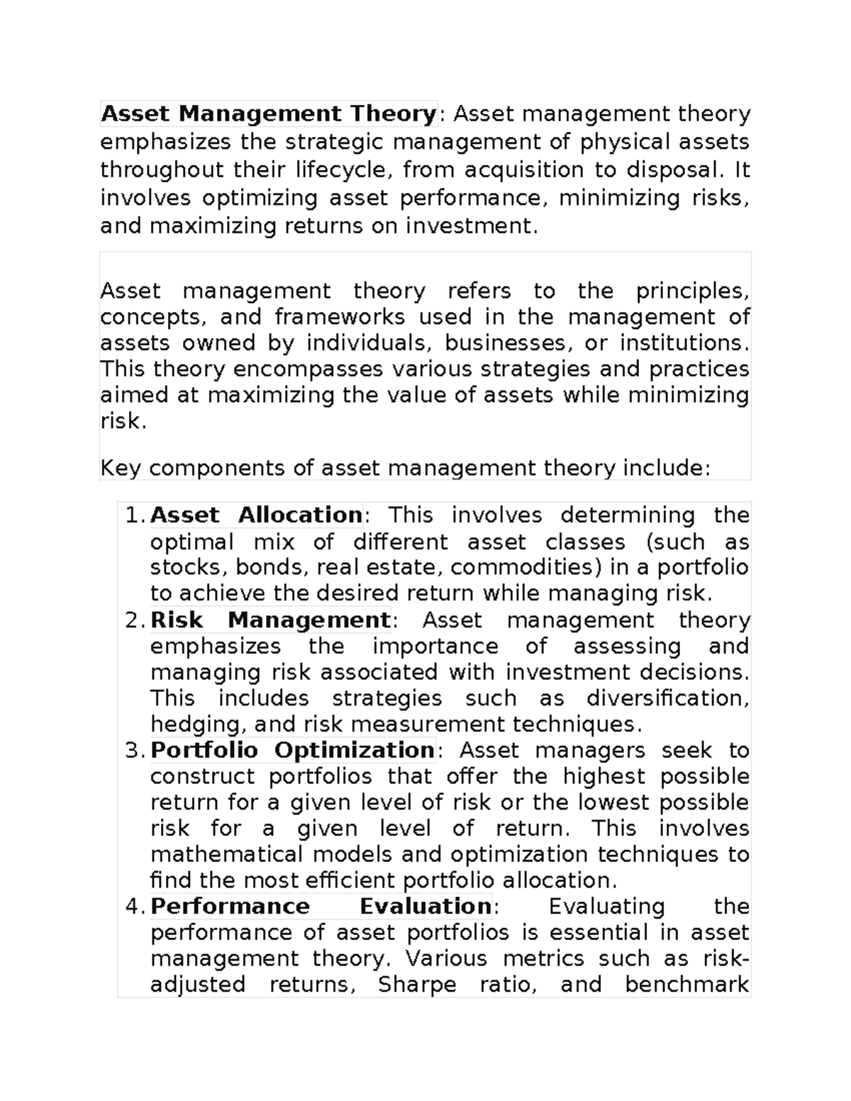Asset Management Theory - It involves optimizing asset performance ...
