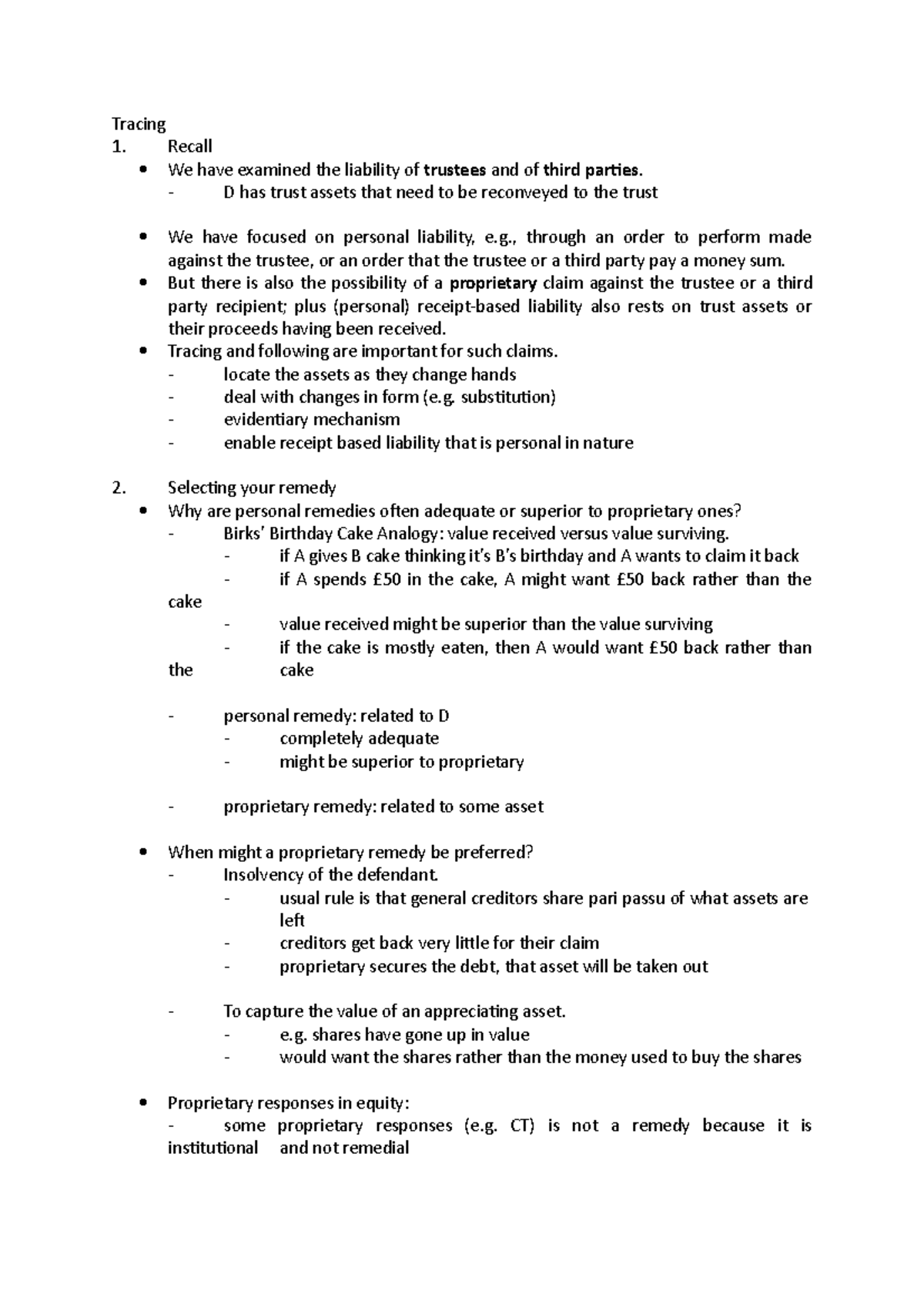 Tracing - Tracing Recall We have examined the liability of trustees and ...
