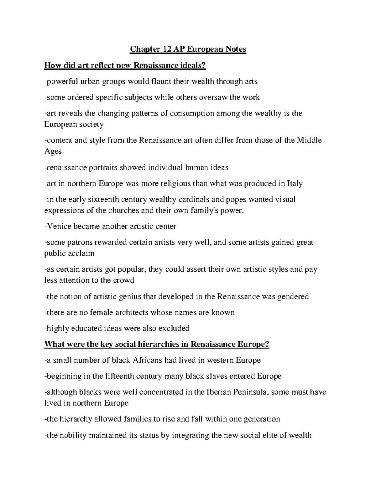Chapter 12 AP Euro Notes - Chapter 12 AP European Notes How did art ...
