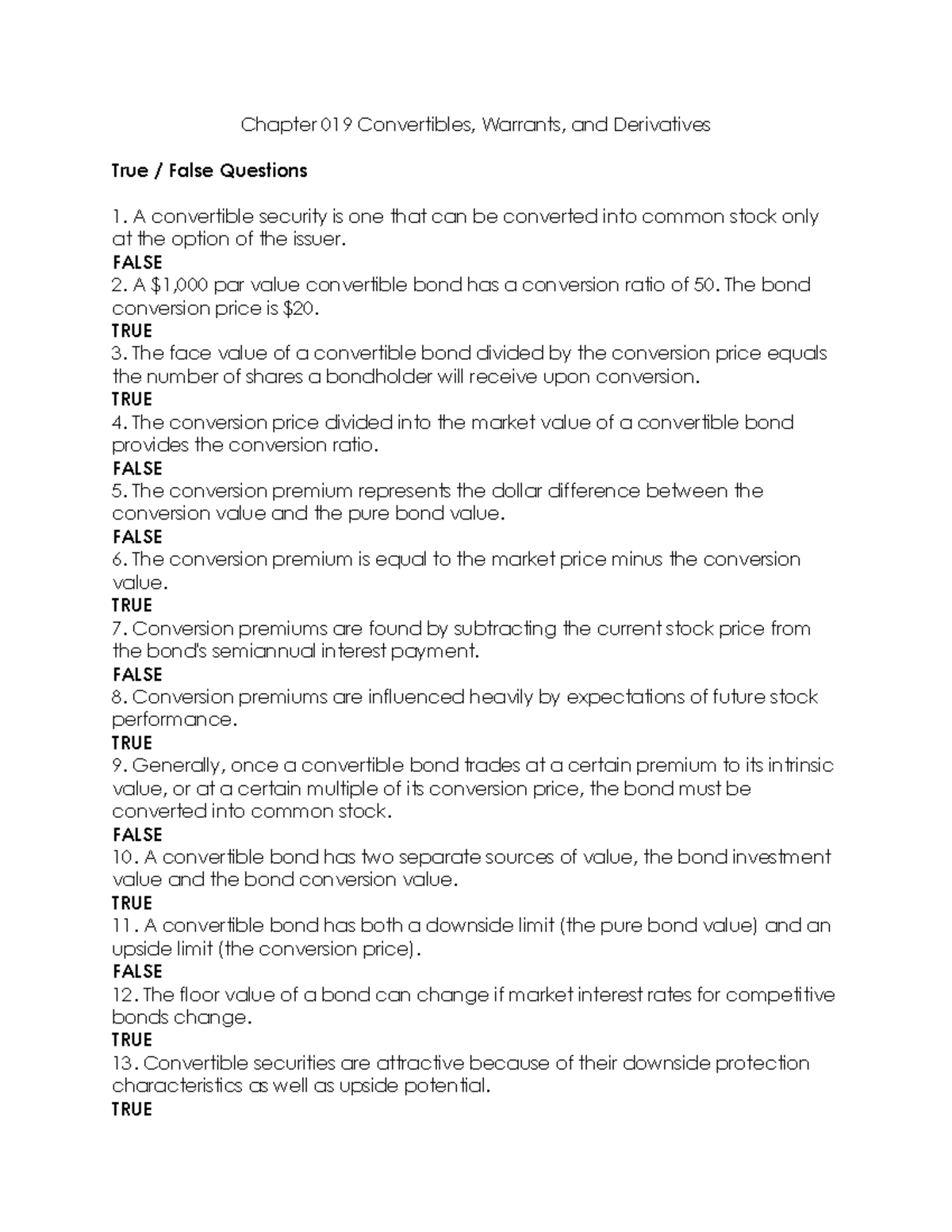Chapter 019 Convertibles, Warrants, and Derivatives - Chapter 019 ...