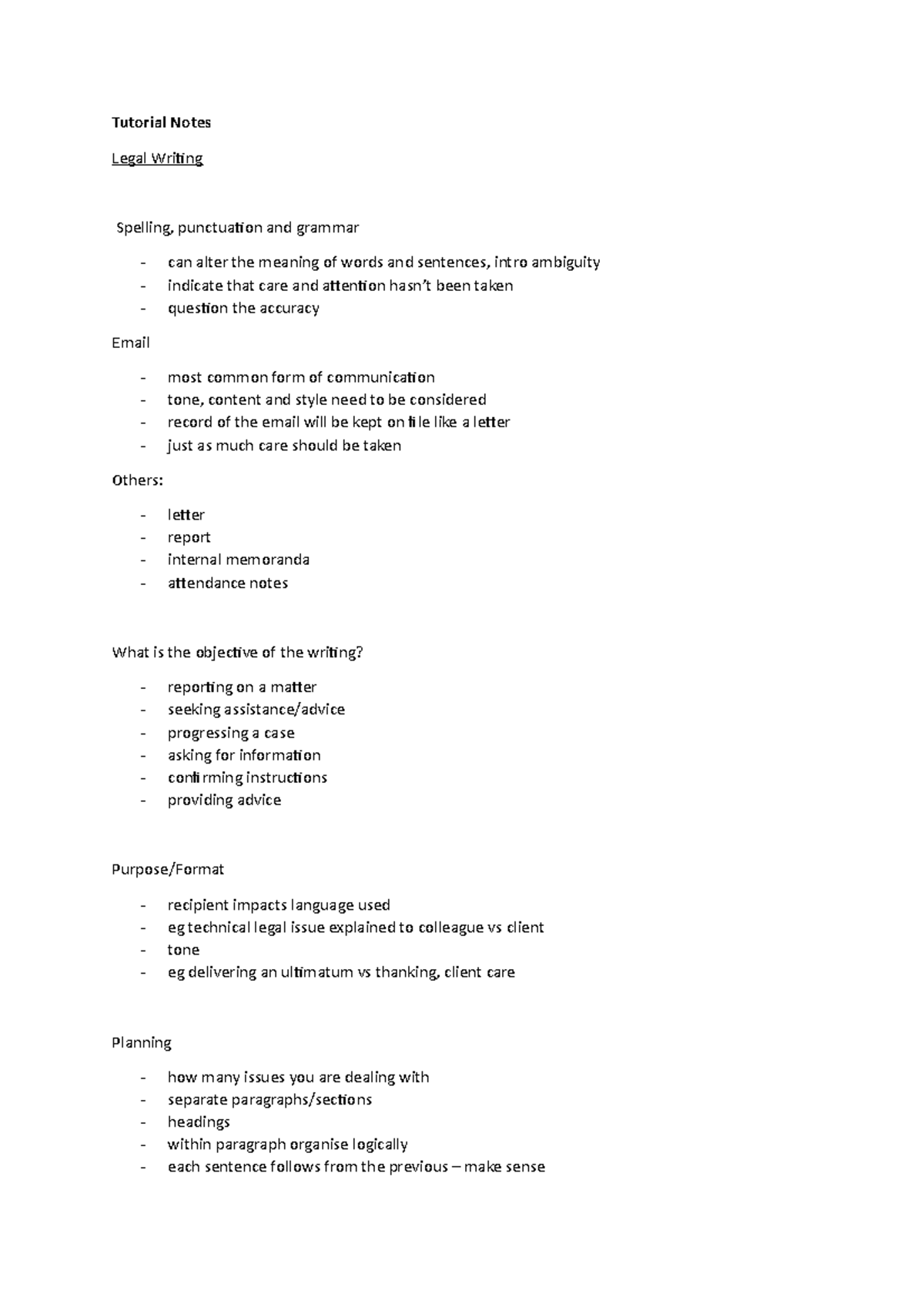 Tutorial - Legal Writing - Tutorial Notes Legal Writing Spelling ...
