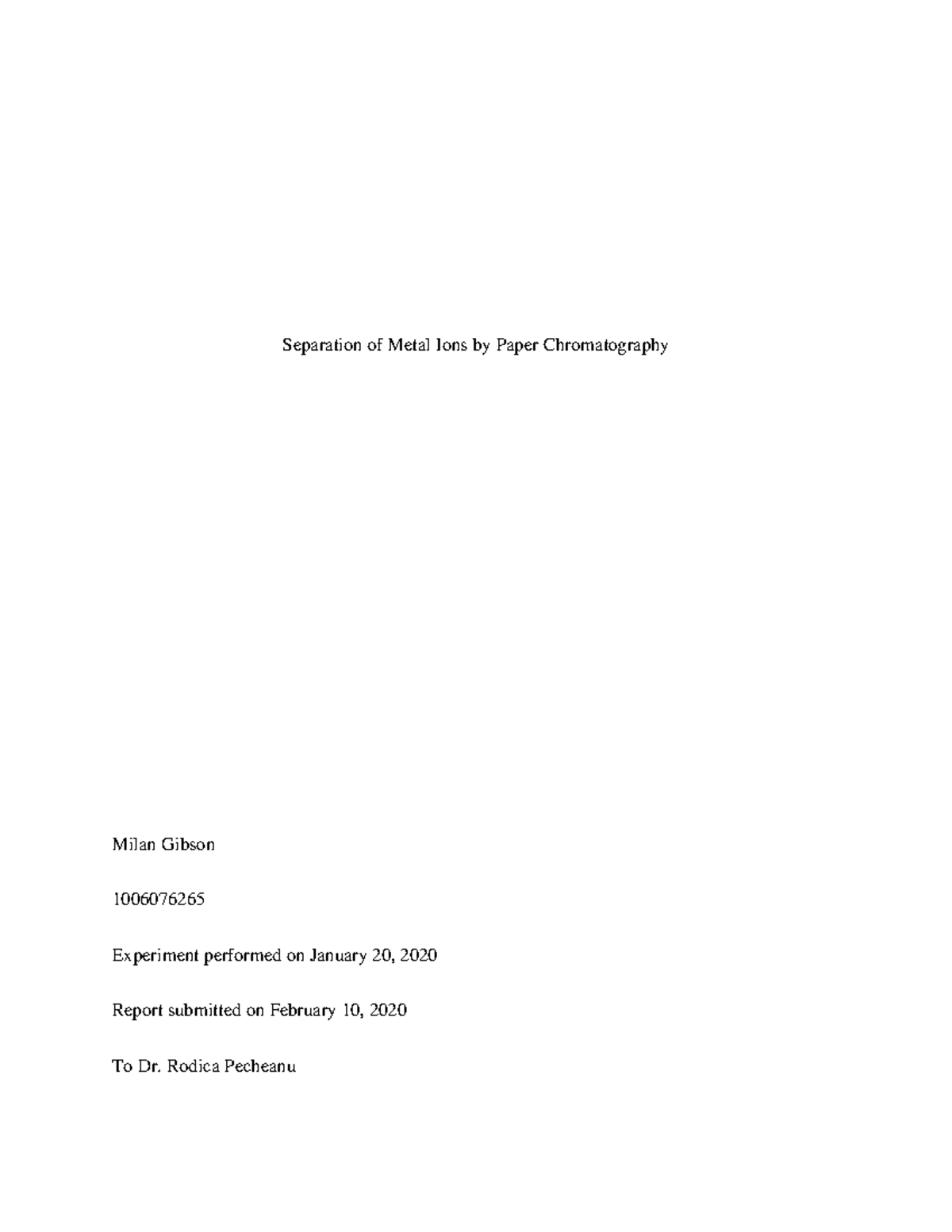 Paper chromatography - Lab report 1 - Separation of Metal Ions by Paper ...