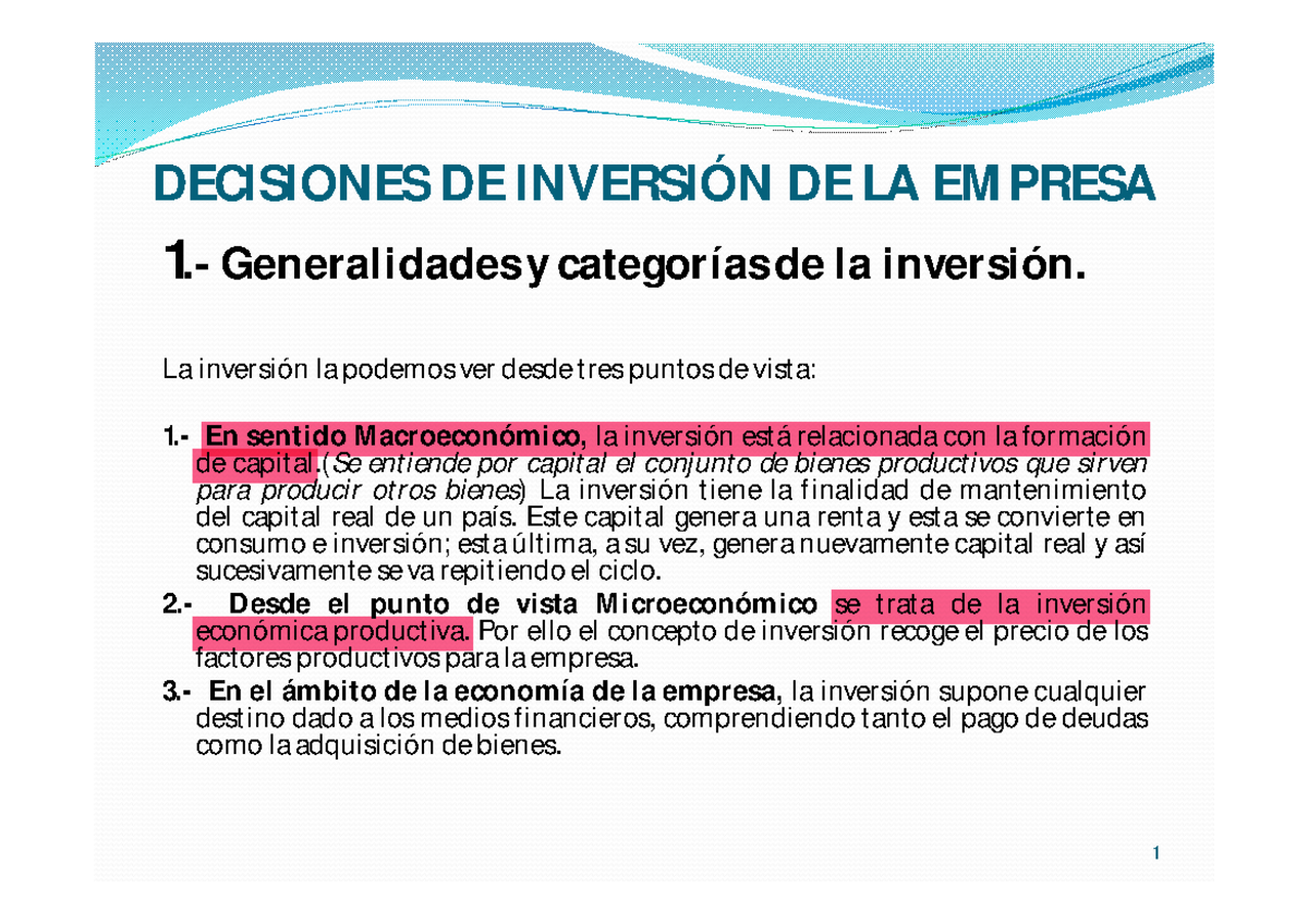 T8. Decisiones de inversión de la empresa - DECISIONES DE INVERSIÓN DE ...