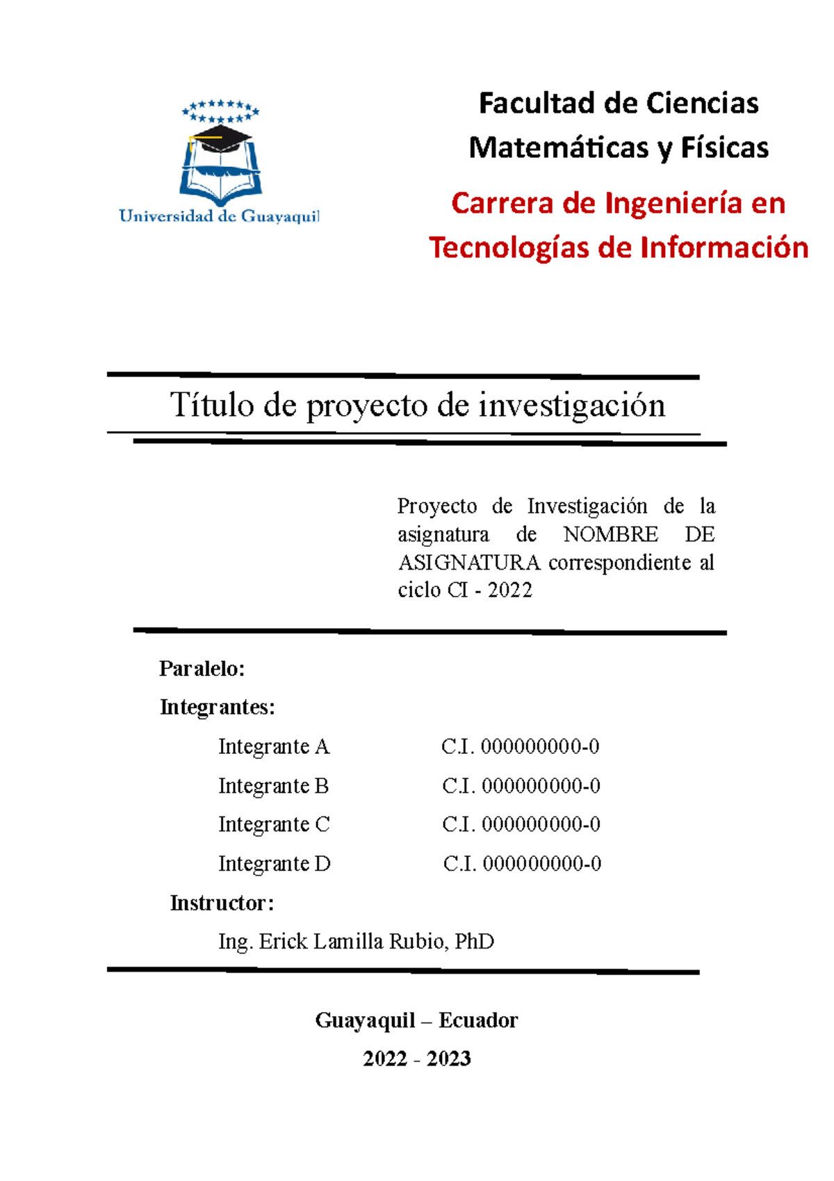 Guia Proyecto Investigacion - Título de proyecto de investigación ...
