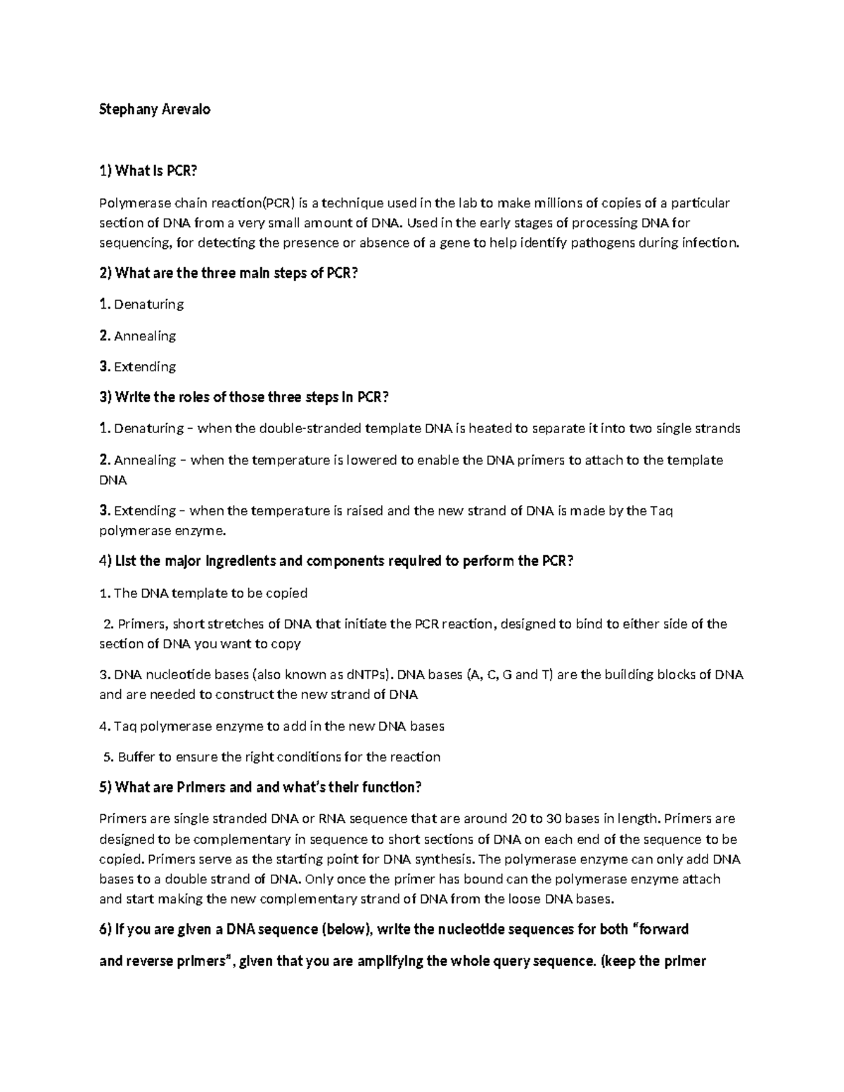 Biochem Lab 9 PCR - Lab report - Stephany Arevalo What is PCR ...