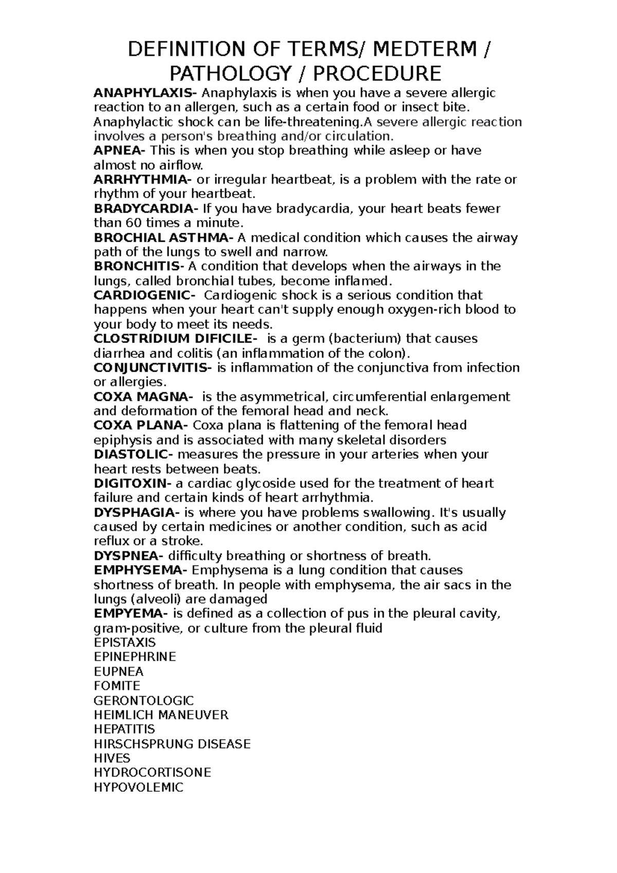 Defterms - definition terms - DEFINITION OF TERMS/ MEDTERM / PATHOLOGY ...