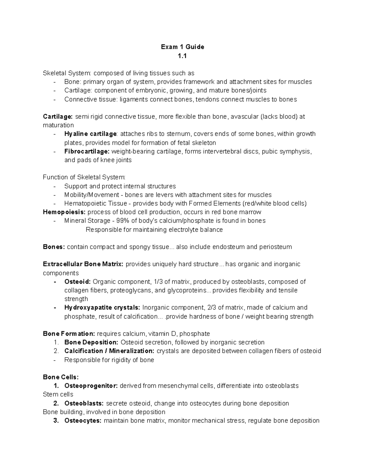 Exam 1 Guide: Skeletal System - Studocu