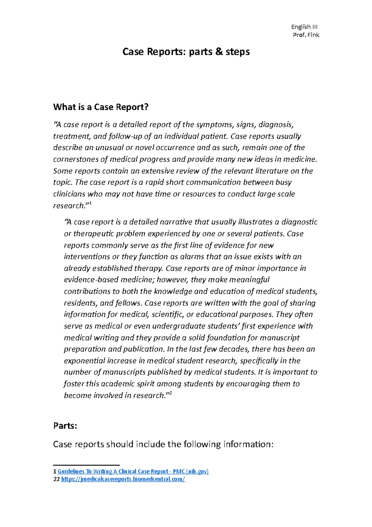 Case report presentation - Prof. Fink Case Reports: parts & steps What ...