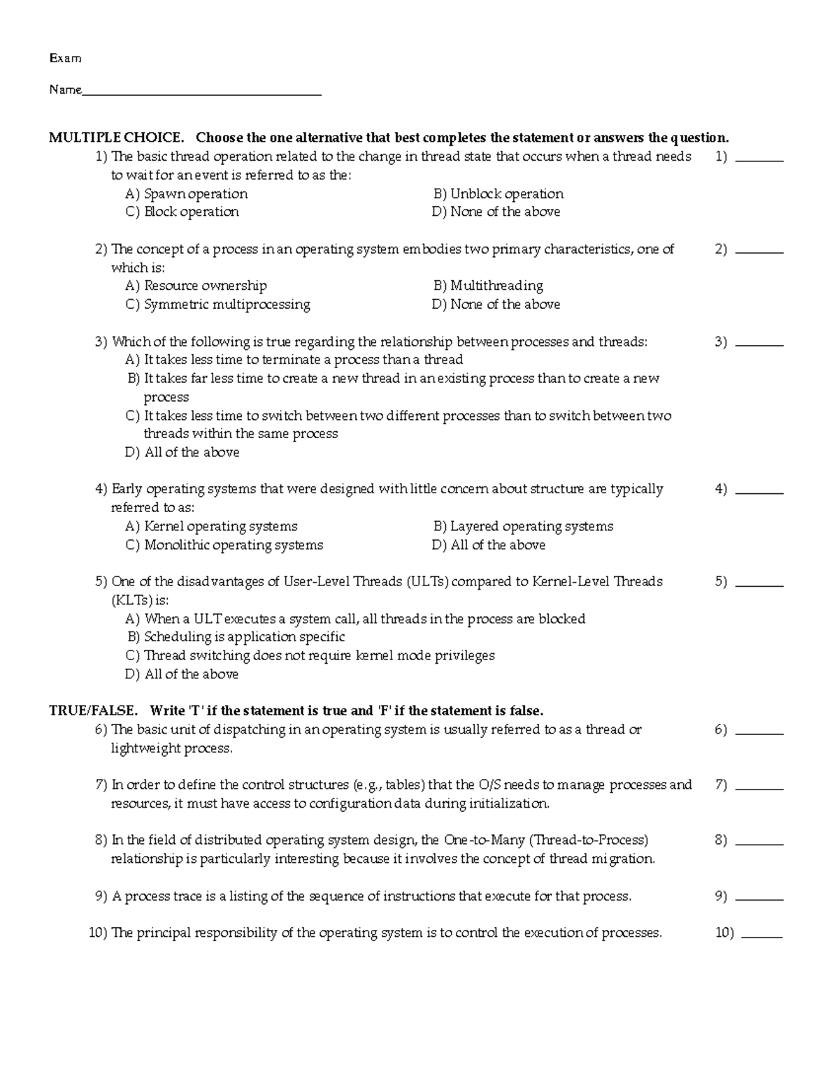 12th exam mcq - Exam Name___________________________________ MULTIPLE ...