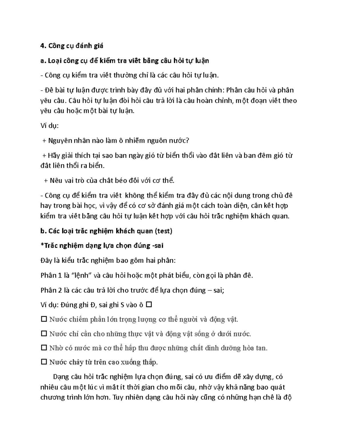 4 công cụ - Công cụ kiểm tra đánh giá - Công c đánh giáụ a. Lo i công c đ ki m tra viế t bằ ng ...