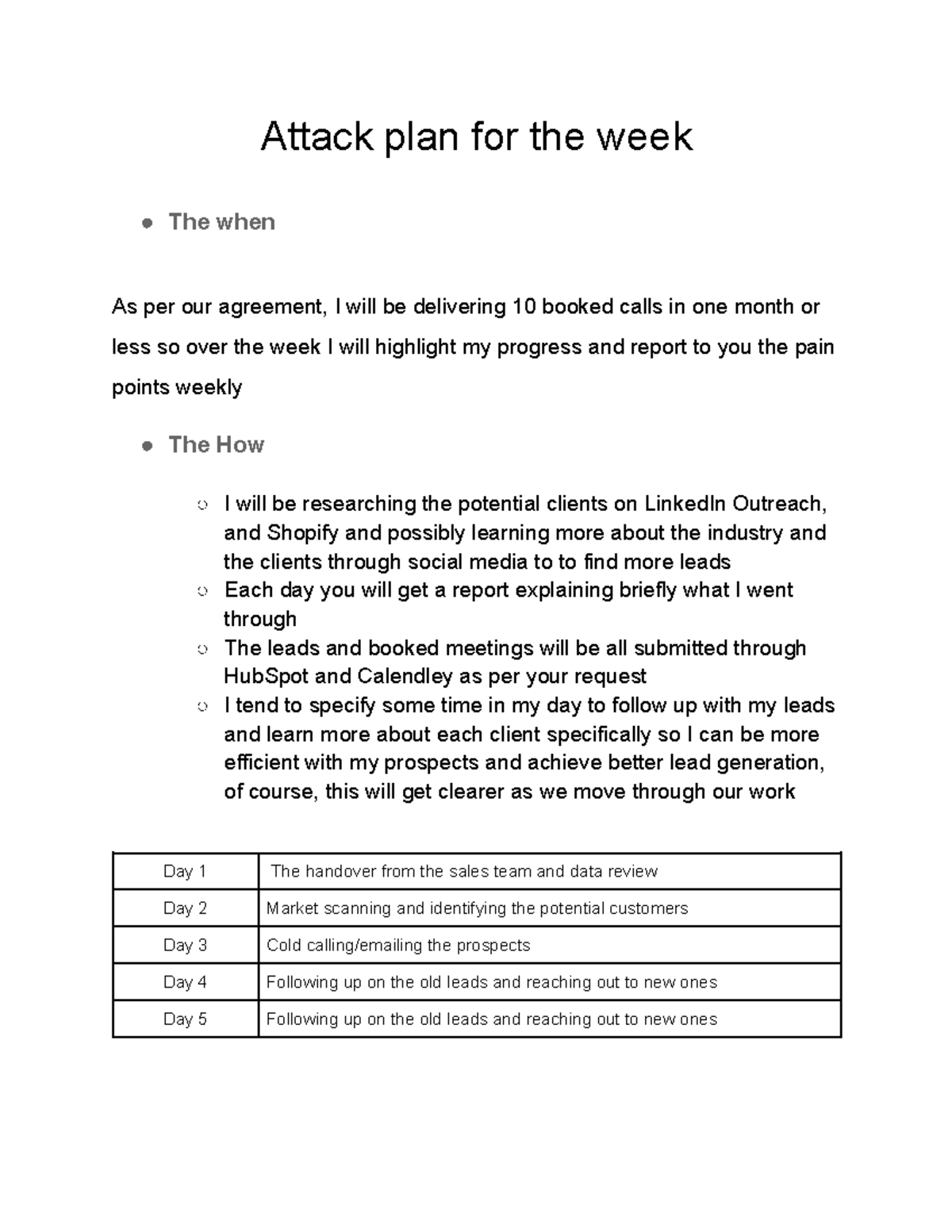 FCF Attack Plan 1 - xccvvedsd - Attack plan for the week The when As ...
