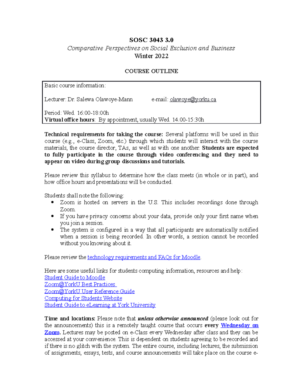 SOSC 3043 Olawoye-Mann 2022 - SOSC 3043 3. Comparative Perspectives on ...