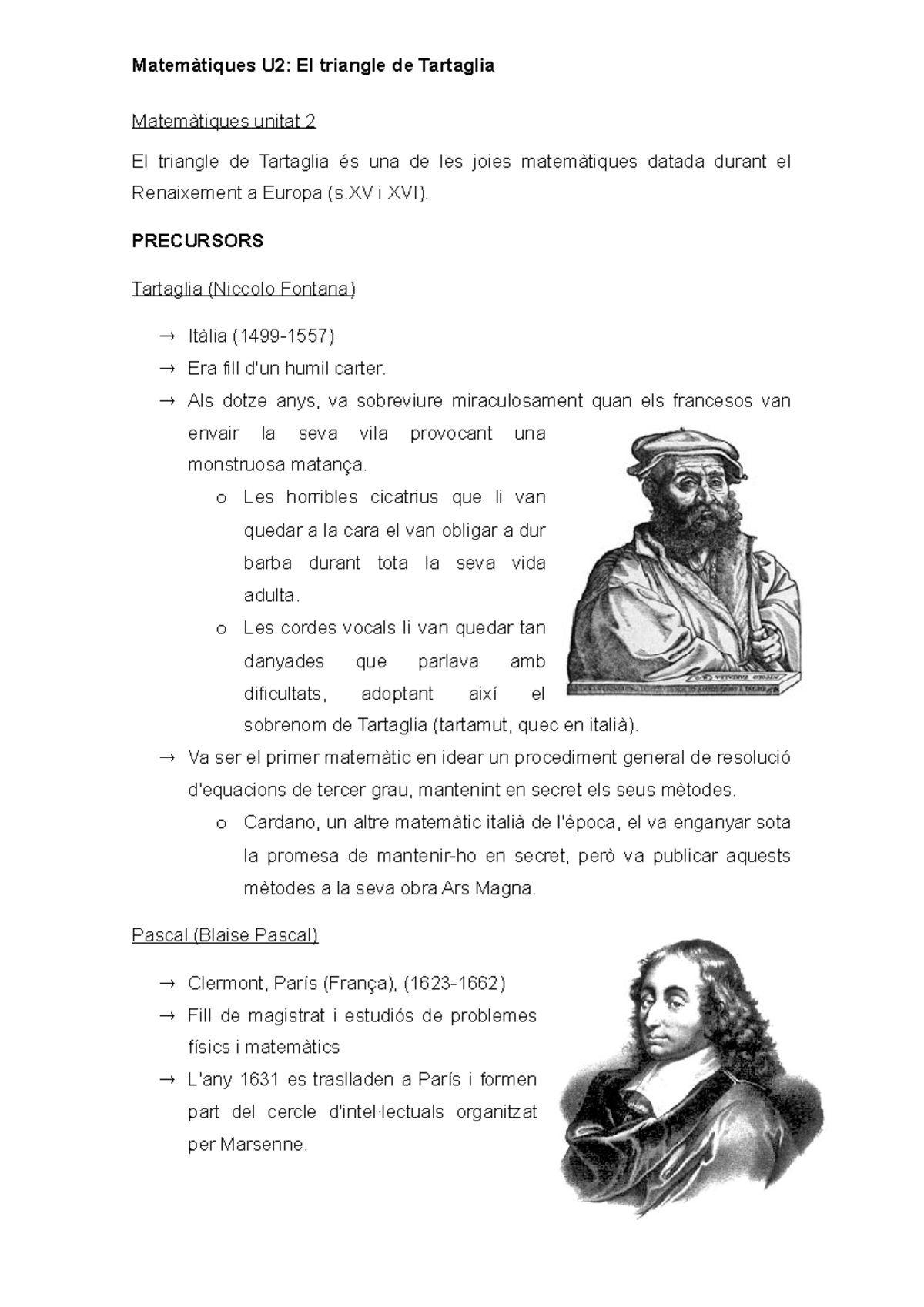 El triangle de Tartaglia - PRECURSORS Tartaglia (Niccolo Fontana ...