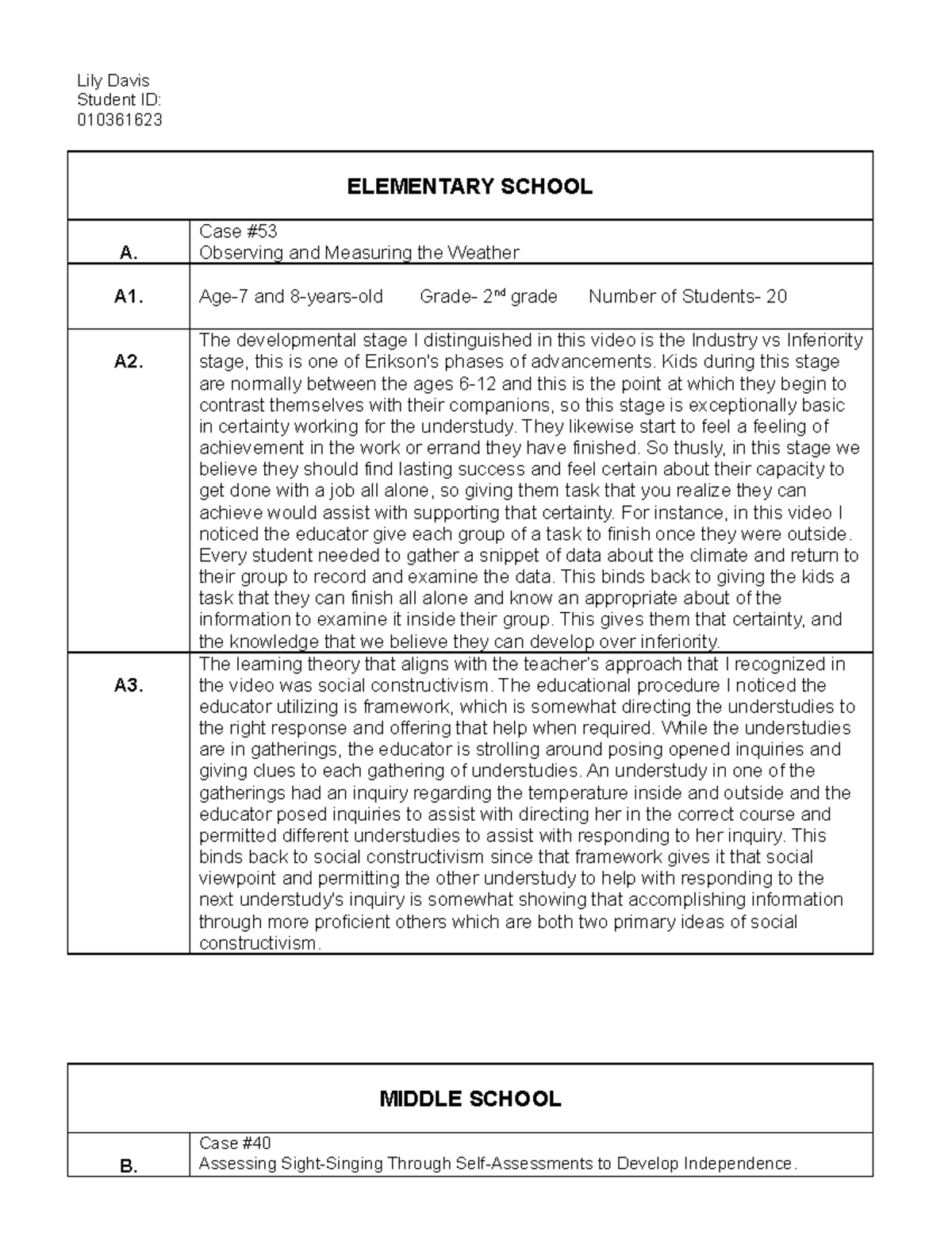 TASK 1 Video Observation D094 - Lily Davis Student ID: 010361623 ...