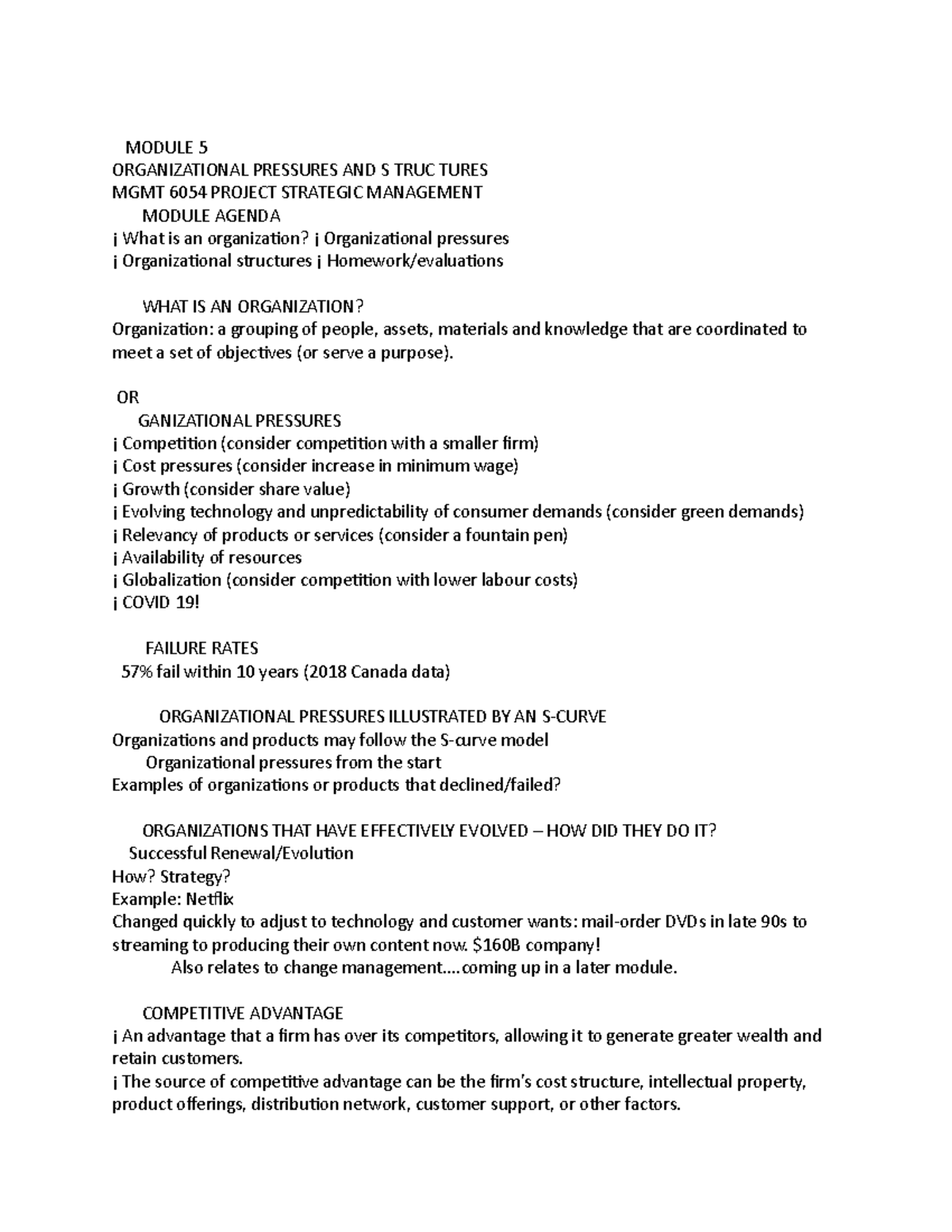 Module 5 - Organizational pressures and structures - MODULE 5 ...