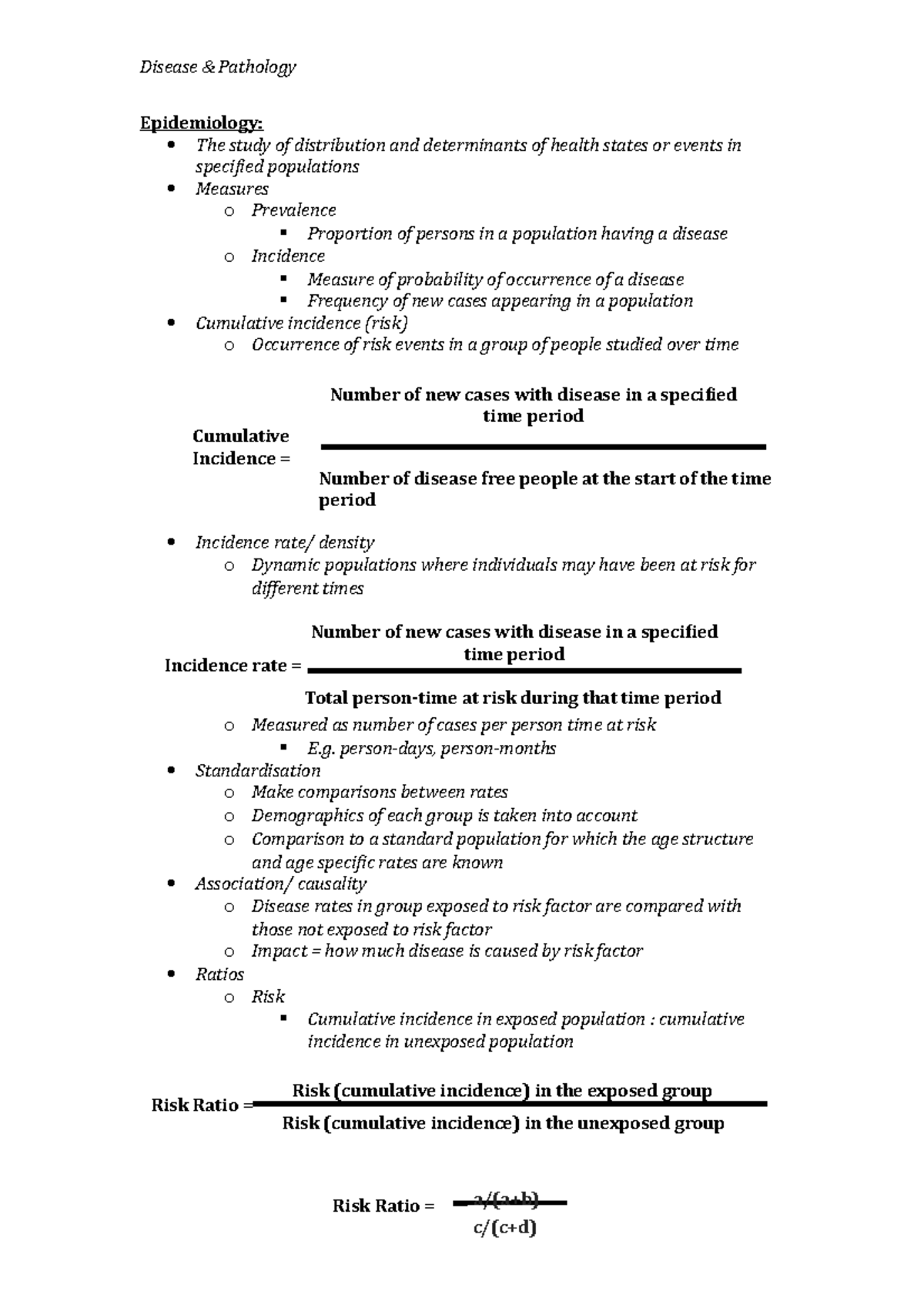 Diseases Lecture Notes 3 - Disease & Pathology Epidemiology: The study ...