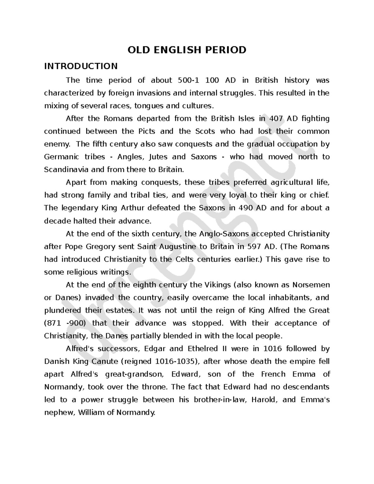 OLD English Period - Language and Linguistics - OLD ENGLISH PERIOD ...