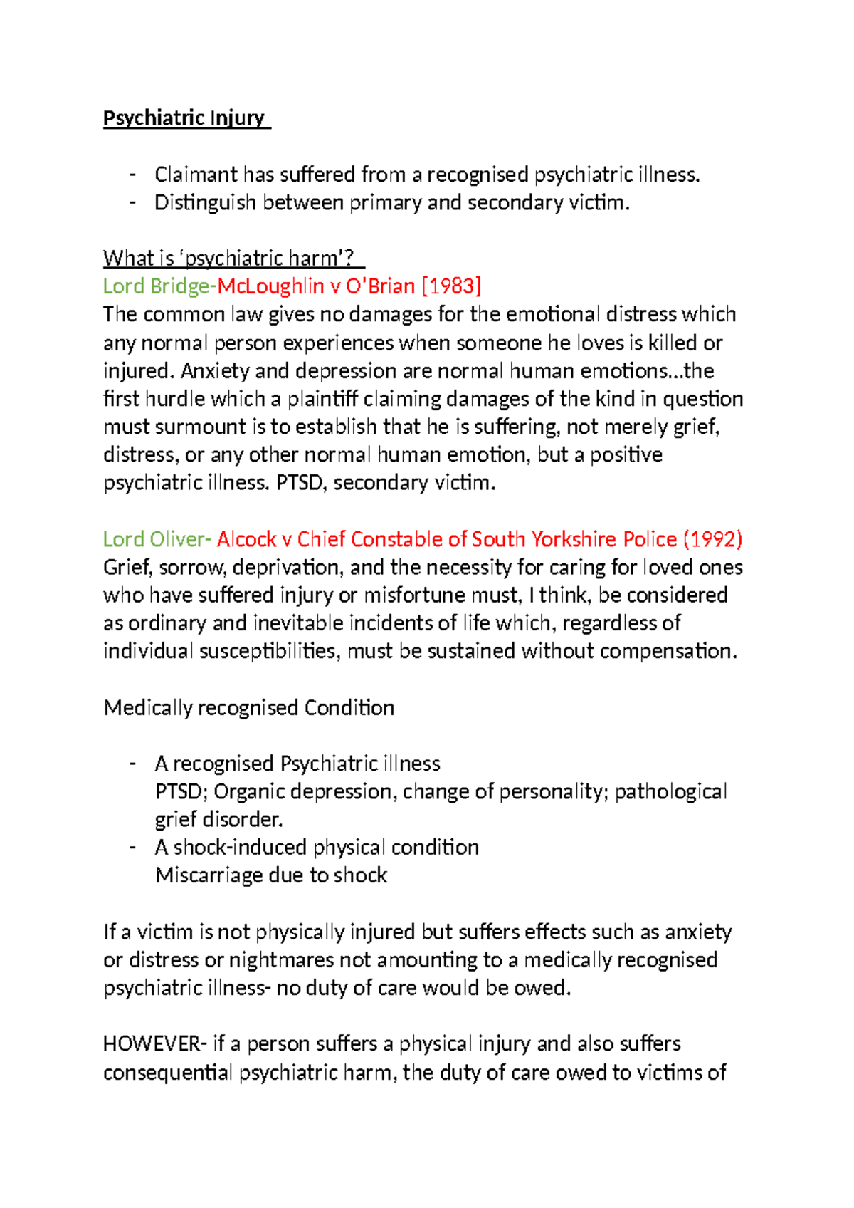 Psychiatric Injury - Distinguish between primary and secondary victim ...