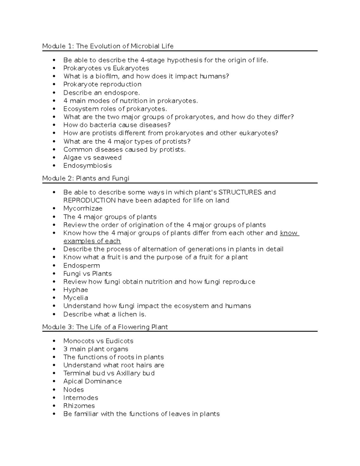 Exam 1 Study Guide - Module 1: The Evolution of Microbial Life Be able ...