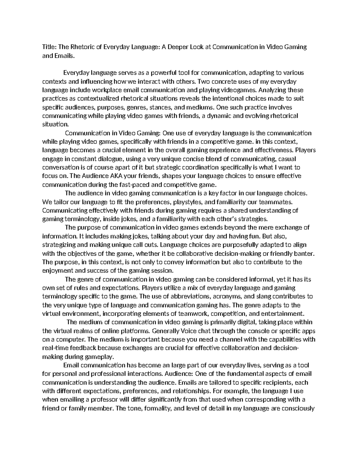 Language essay - Title: The Rhetoric of Everyday Language: A Deeper ...