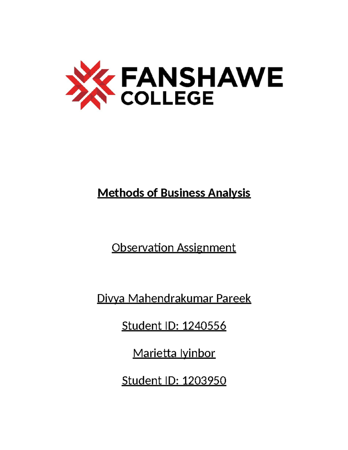 Methods of Business Analysis Observation report - Methods of Business ...