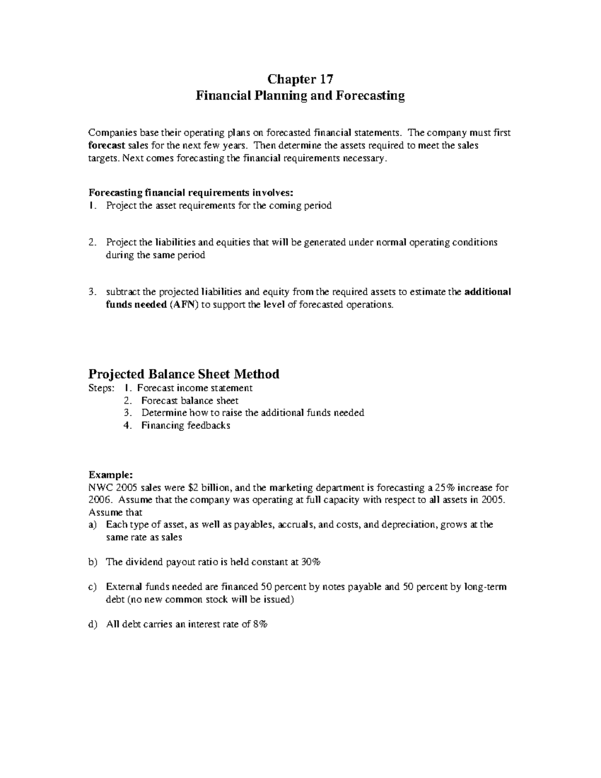Financial Statement Forecasting - Chapter 17 Financial Planning and ...