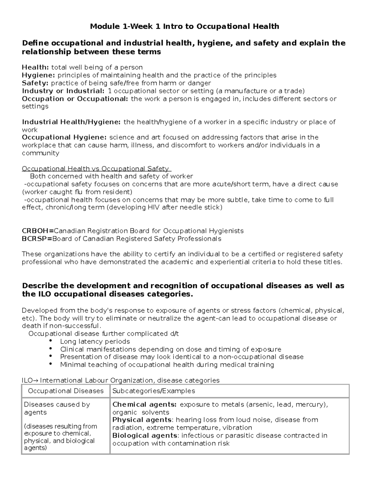 Module 1 occ - review notes - Module 1-Week 1 Intro to Occupational ...
