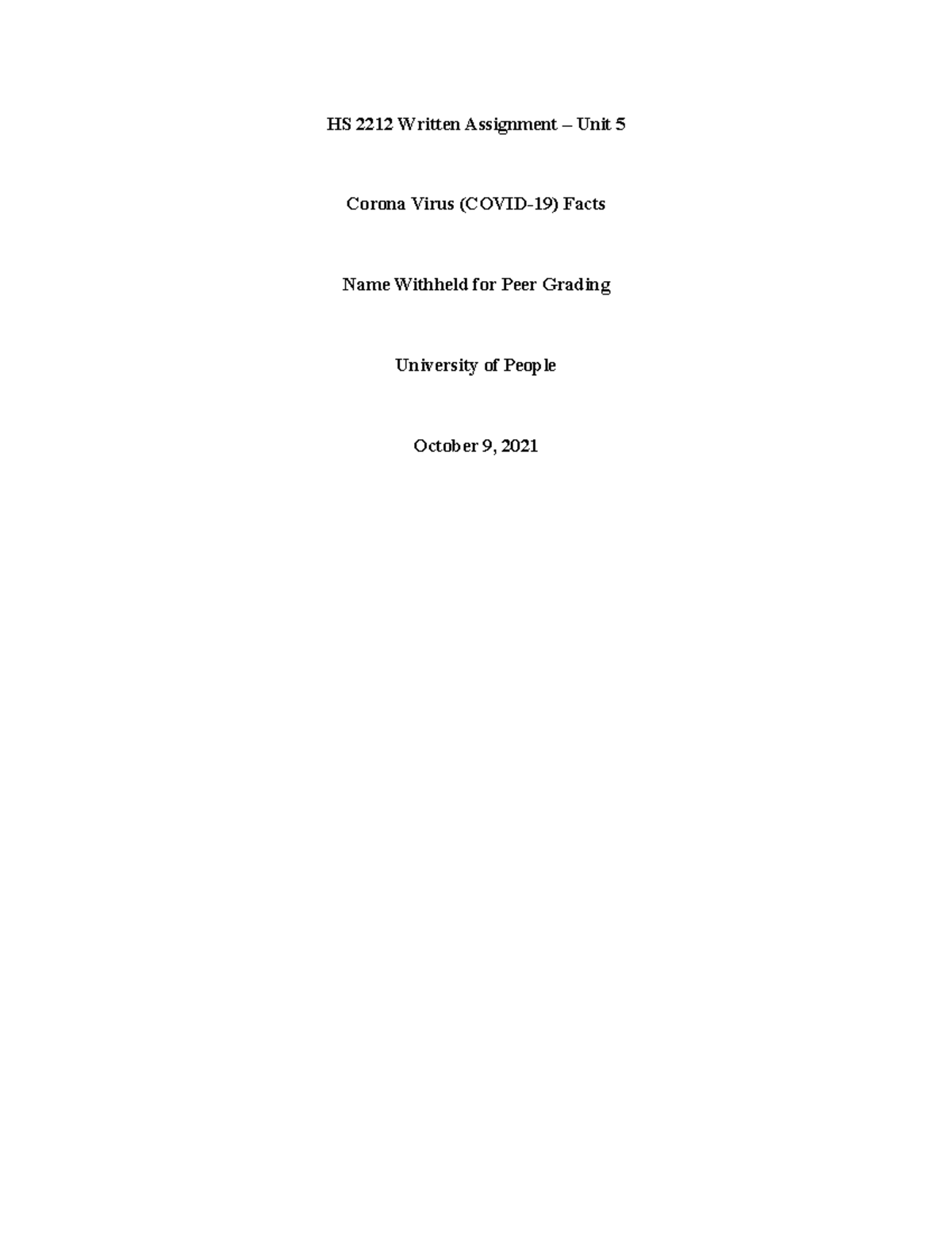 HS 2212 Written Assignment 5 - CPH 2212 - UoPeople - Studocu