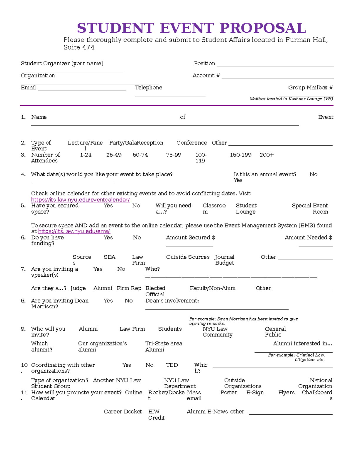 Event proposal template 22 - STUDENT EVENT PROPOSAL Please thoroughly ...