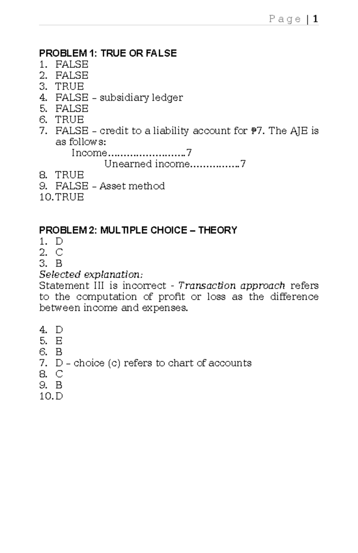 SOL. MAN. Chapter 1 THE Accounting Process IA PART 1A - PROBLEM 1: TRUE ...