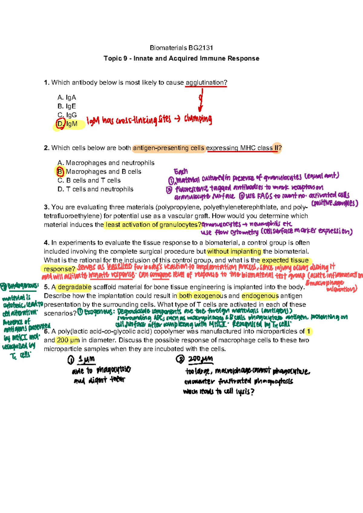 BG2131 - Innate and Acquired Immune Response Tutorial - Biomaterials BG ...