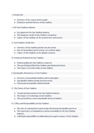 Fashion Equity - I. Introduction Overview of the course and its goals ...