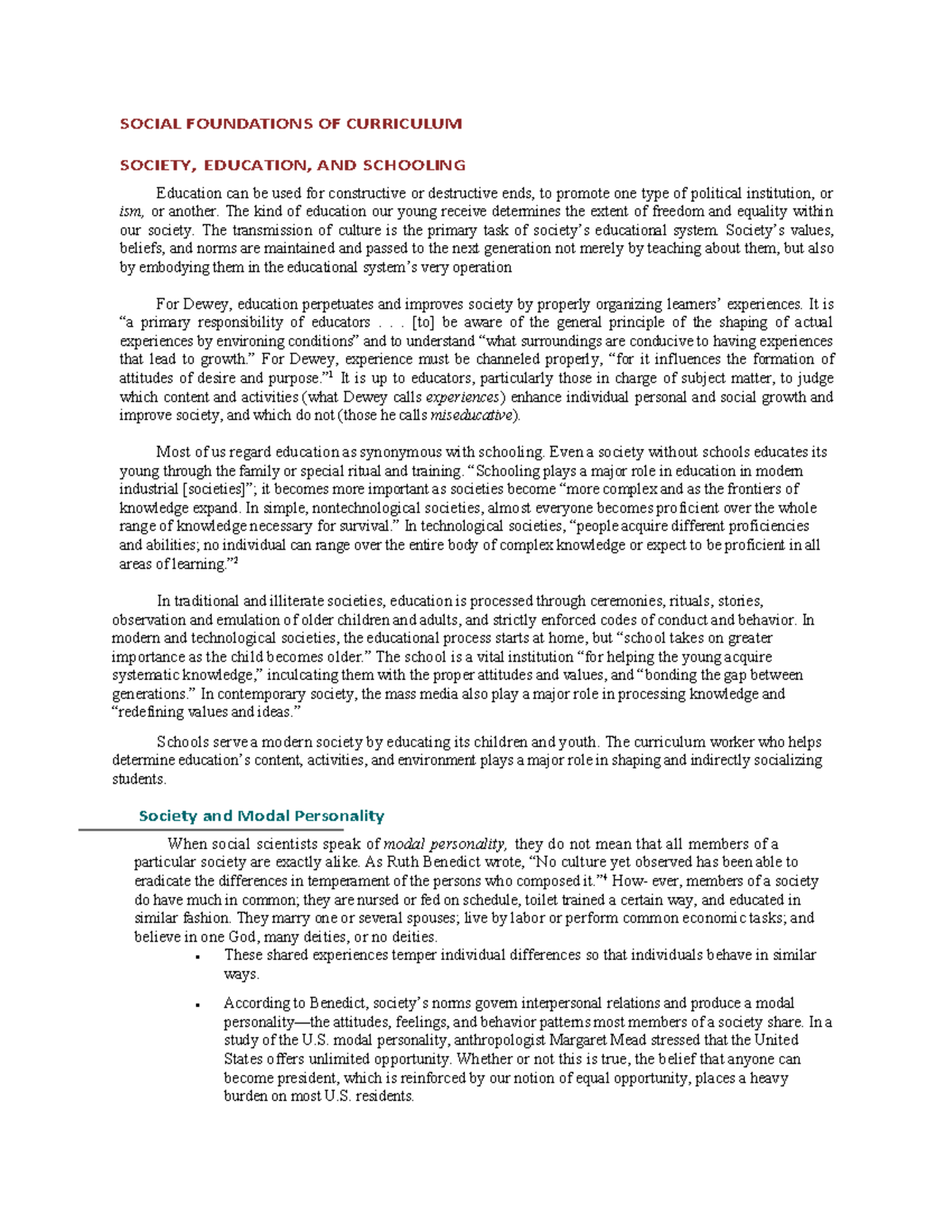 Social Foundations OF Curriculum - SOCIAL FOUNDATIONS OF CURRICULUM ...
