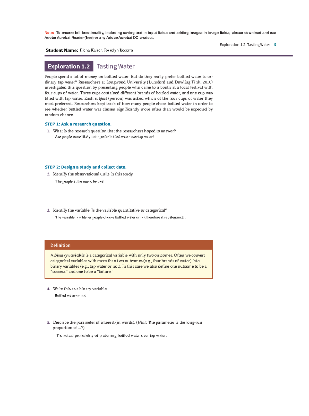 Exploration 1.2 - Exploration 1 Tasting Water 9 Note: To ensure full functionality, including ...