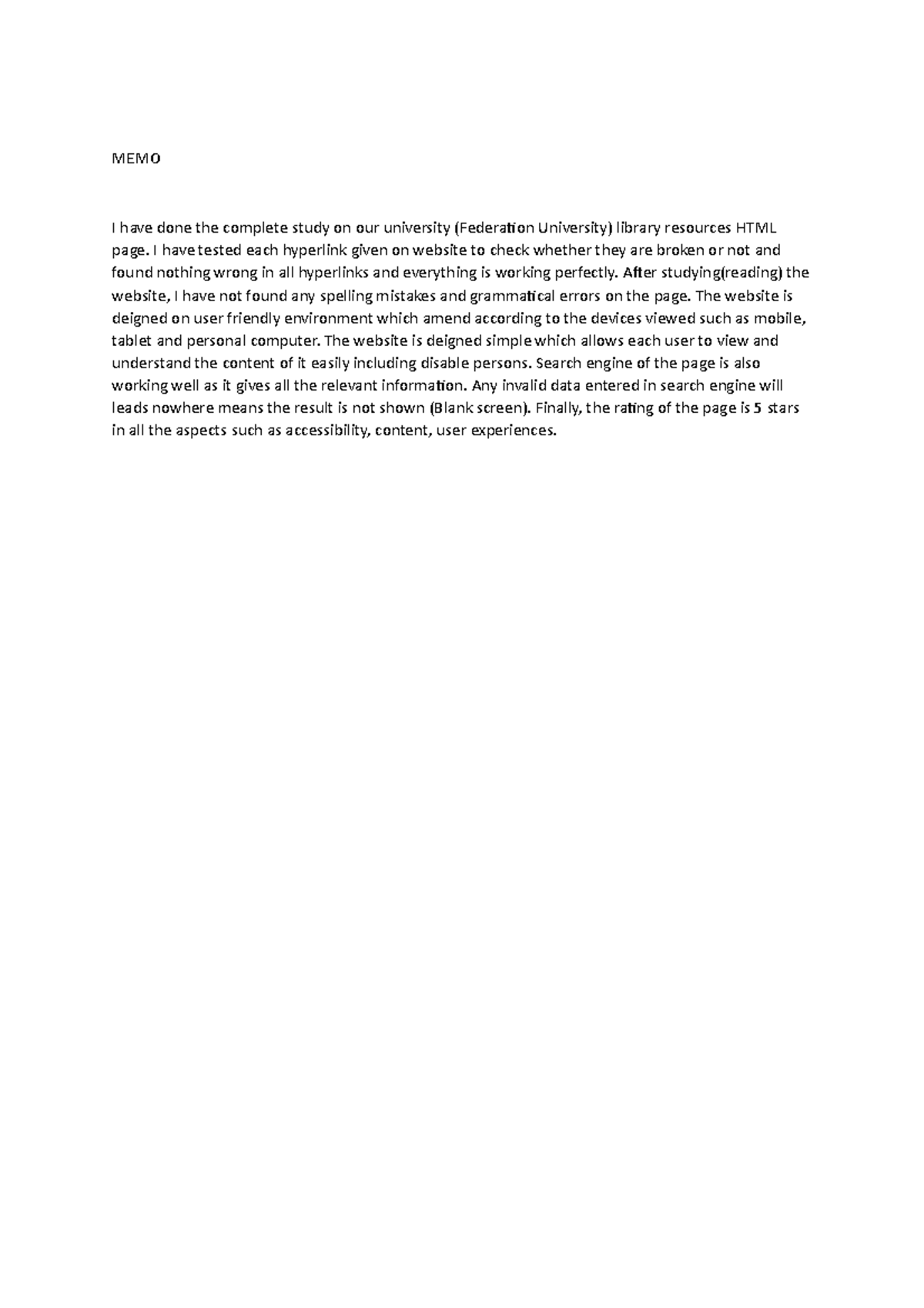 MEMO - lab week 2 memo work - MEMO I have done the complete study on ...