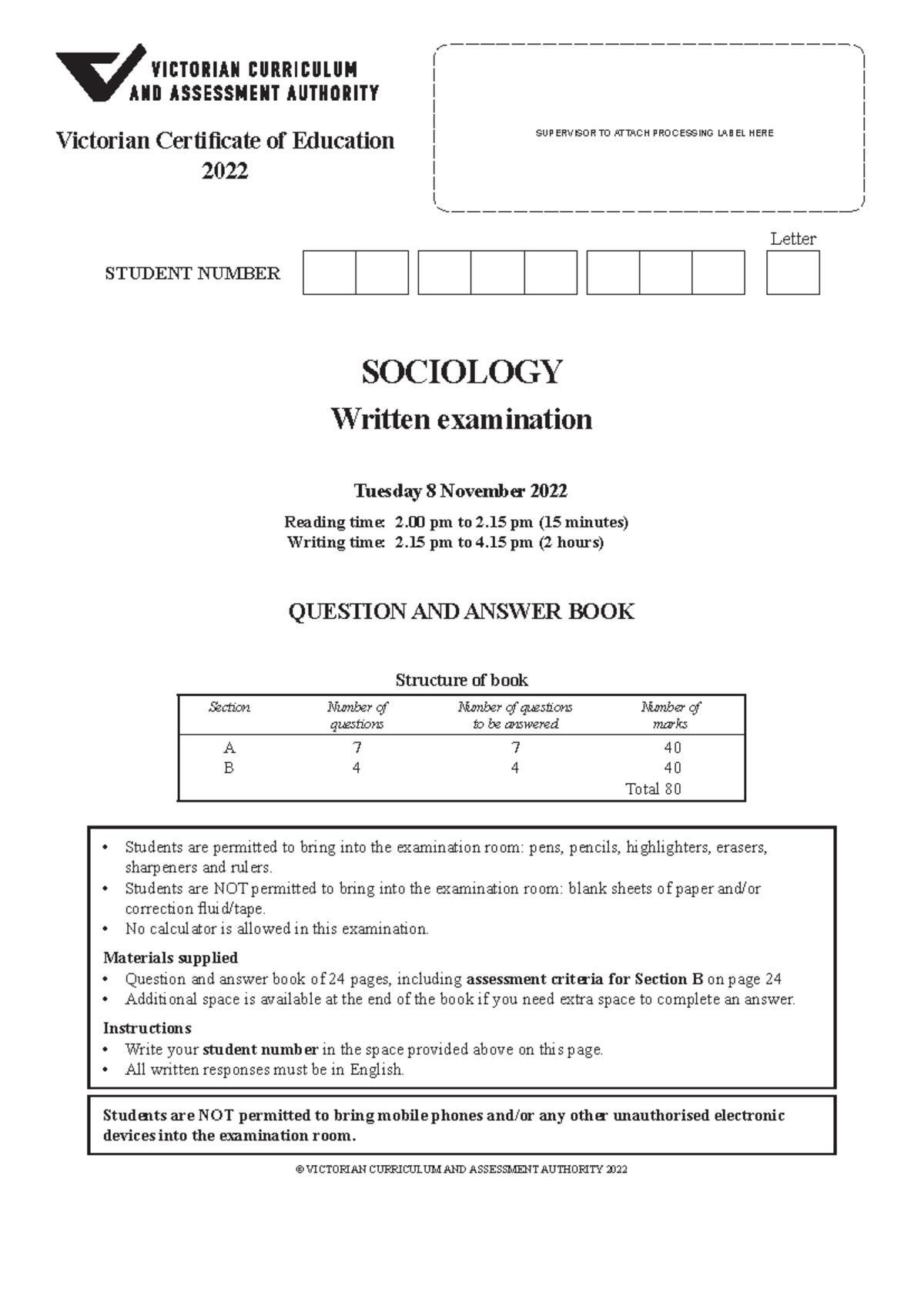 2022sociology-wsoc3 - 2022 VCE exam of sociology - SOCIOLOGY Written ...