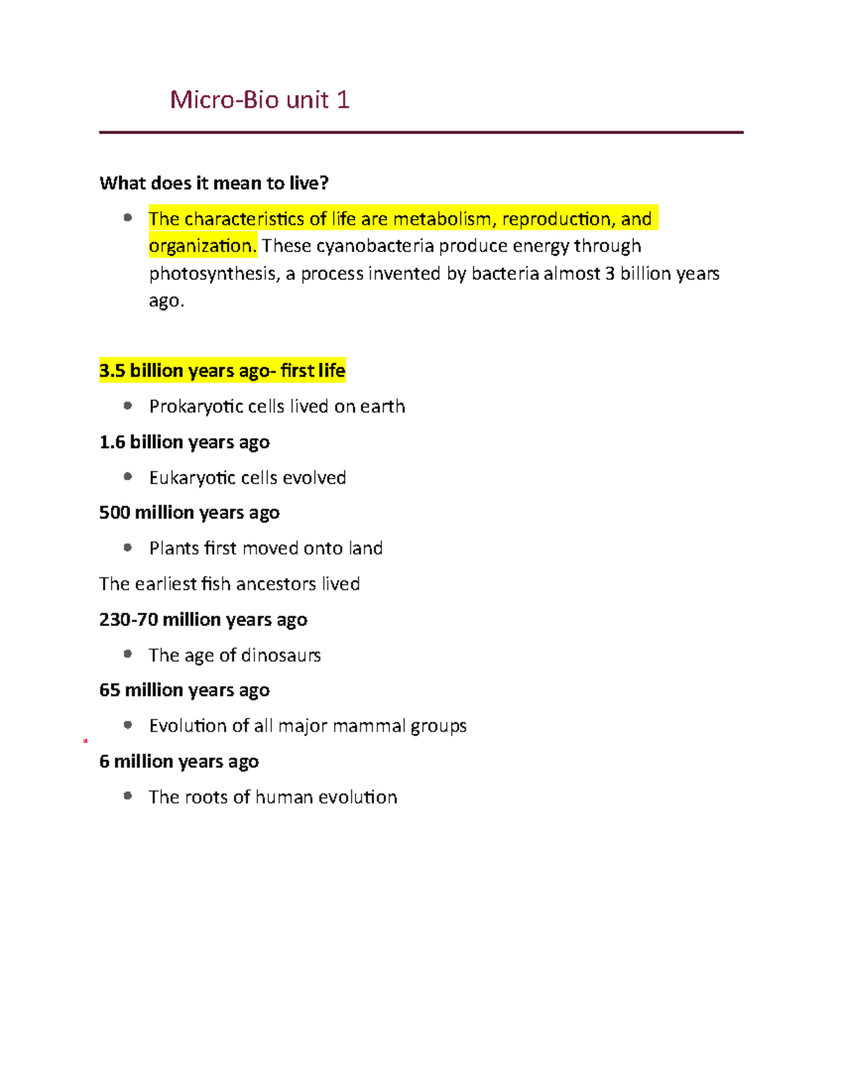 Micro-bio unit 1 notes - Micro-Bio unit 1 What does it mean to live ...