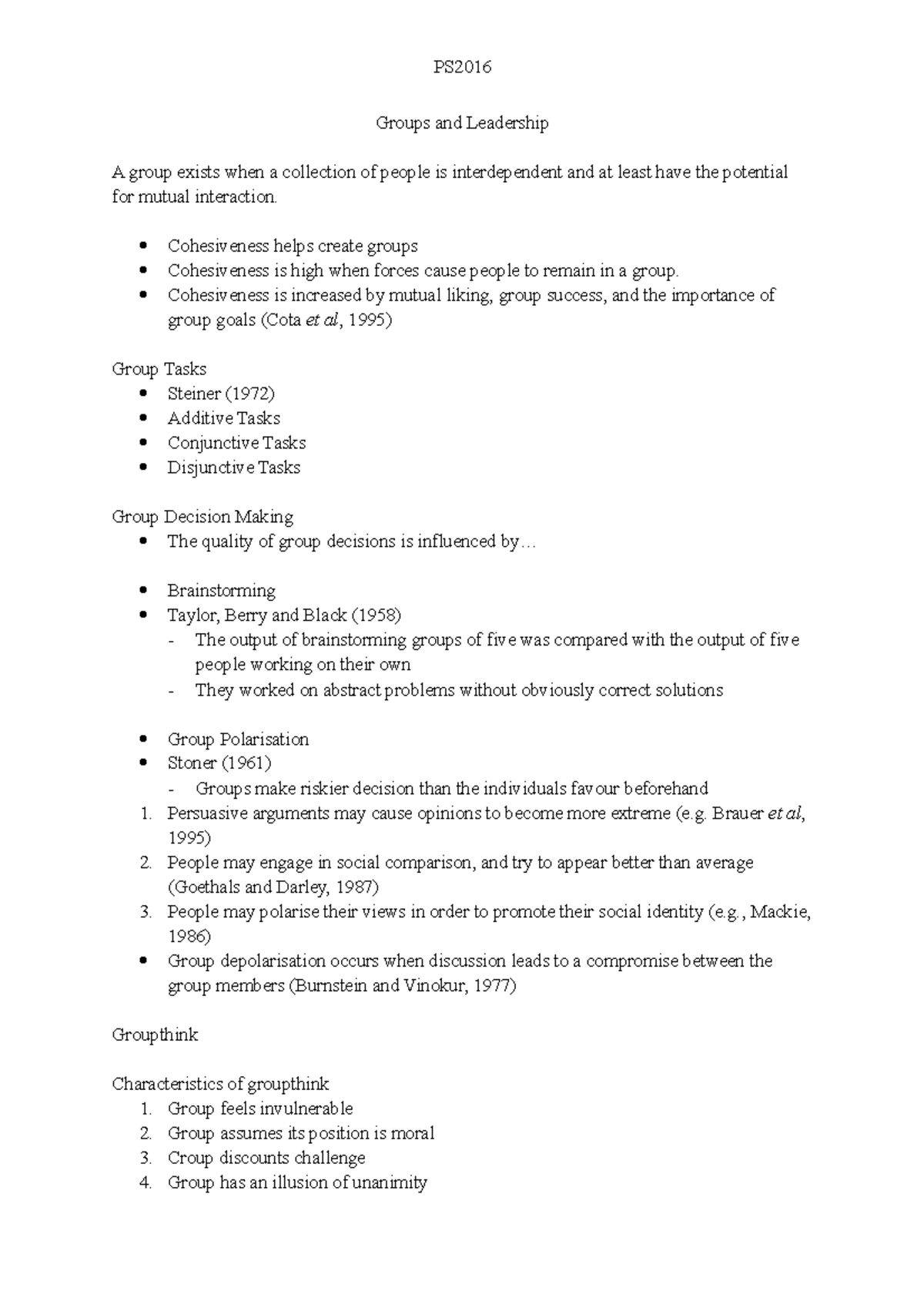 6. Groups and Leadership - PS2016 Groups and Leadership A group exists ...