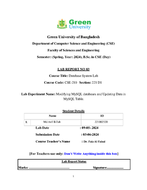 DLD lab - 1. TITLE OF THE LAB REPORT EXPERIMENT Implementing All ...