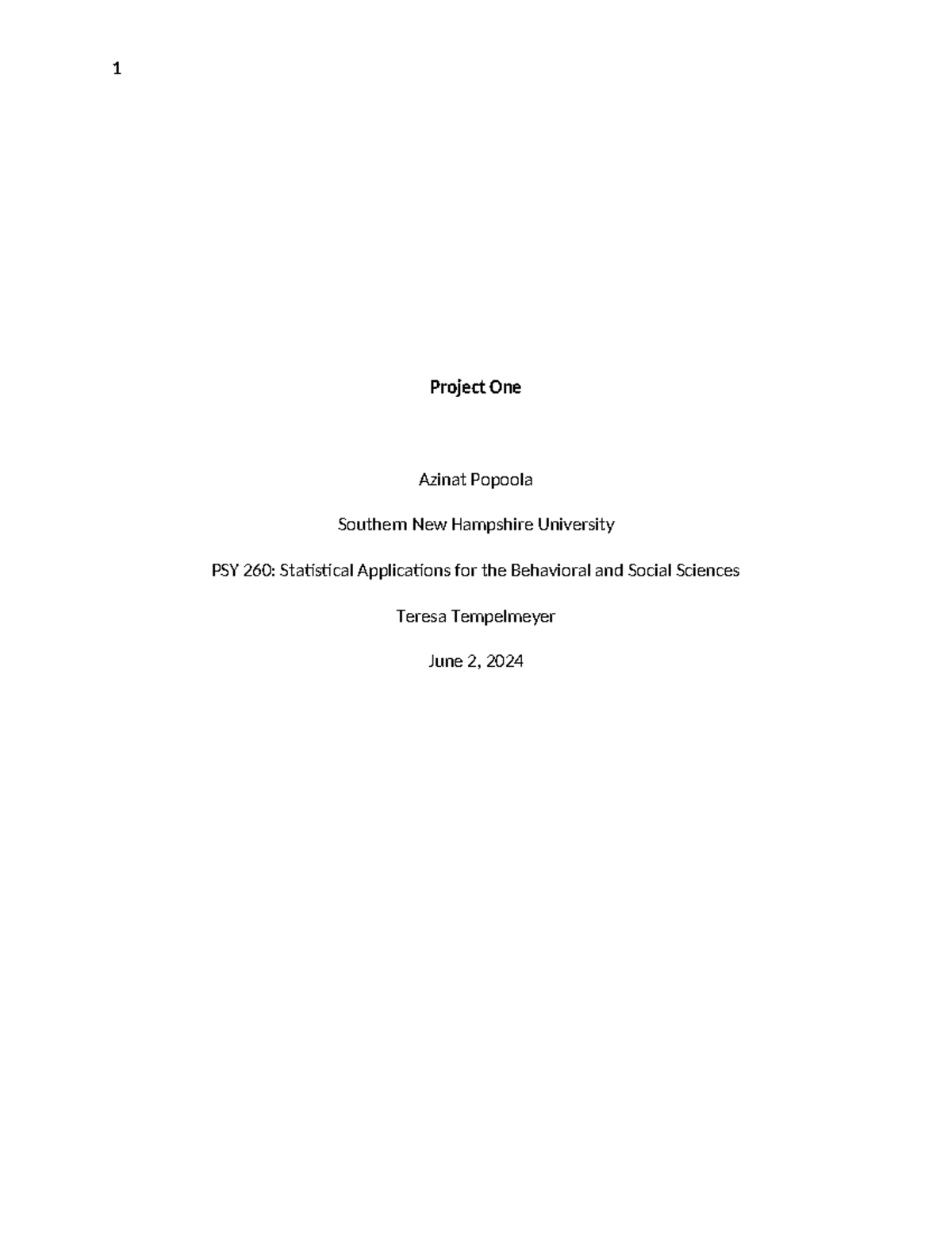 PSY260 Project One - Project One Azinat Popoola Southern New Hampshire ...