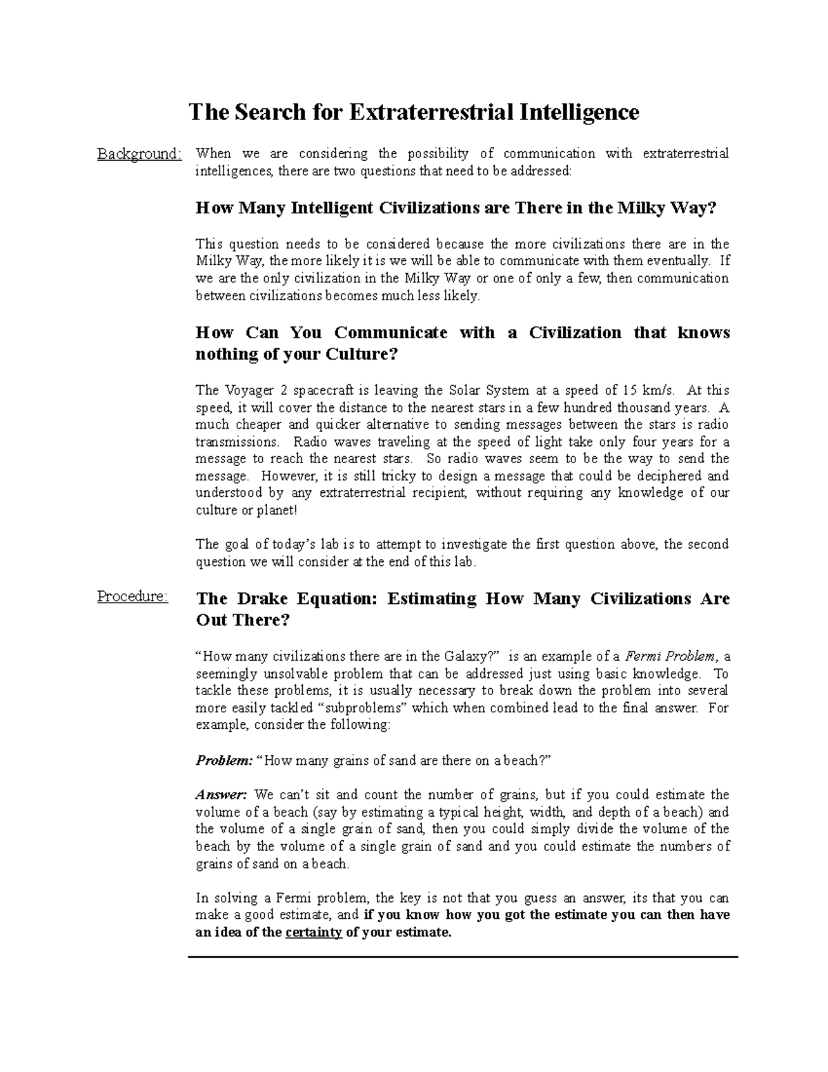 The Search for Extraterrestrial Intelligence - The Search for ...