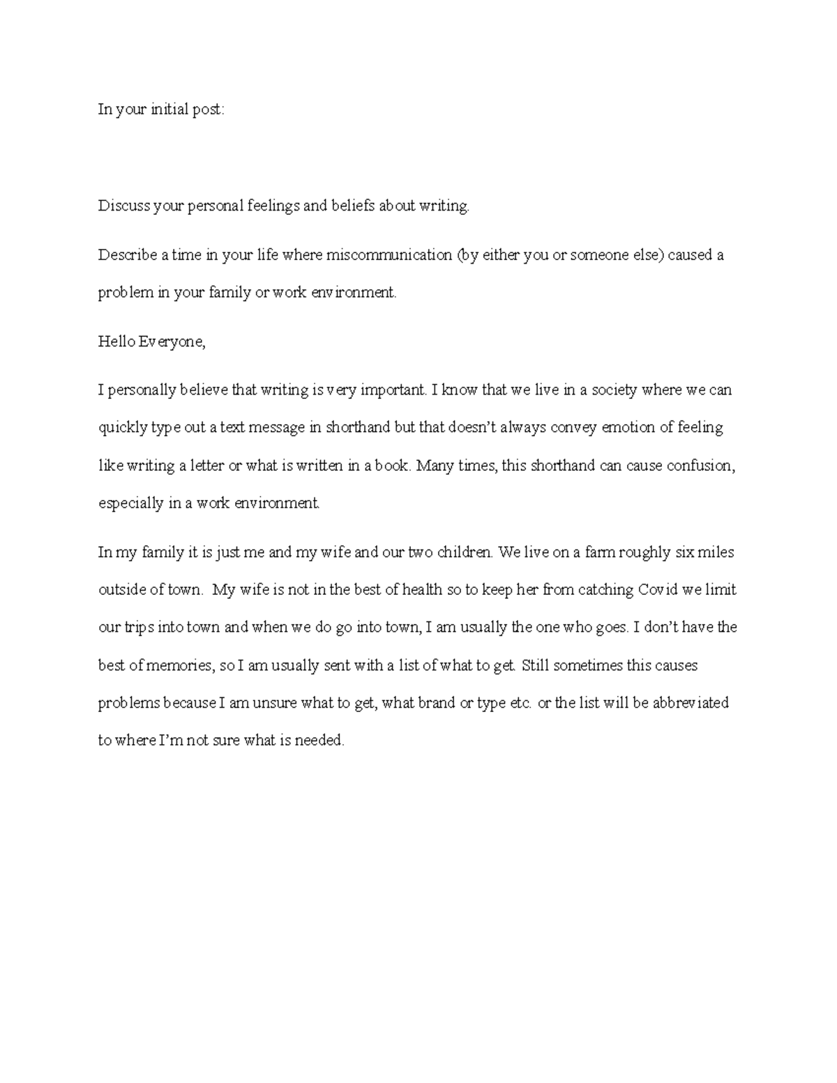 Discussion 1-2 - In your initial post: Discuss your personal feelings ...