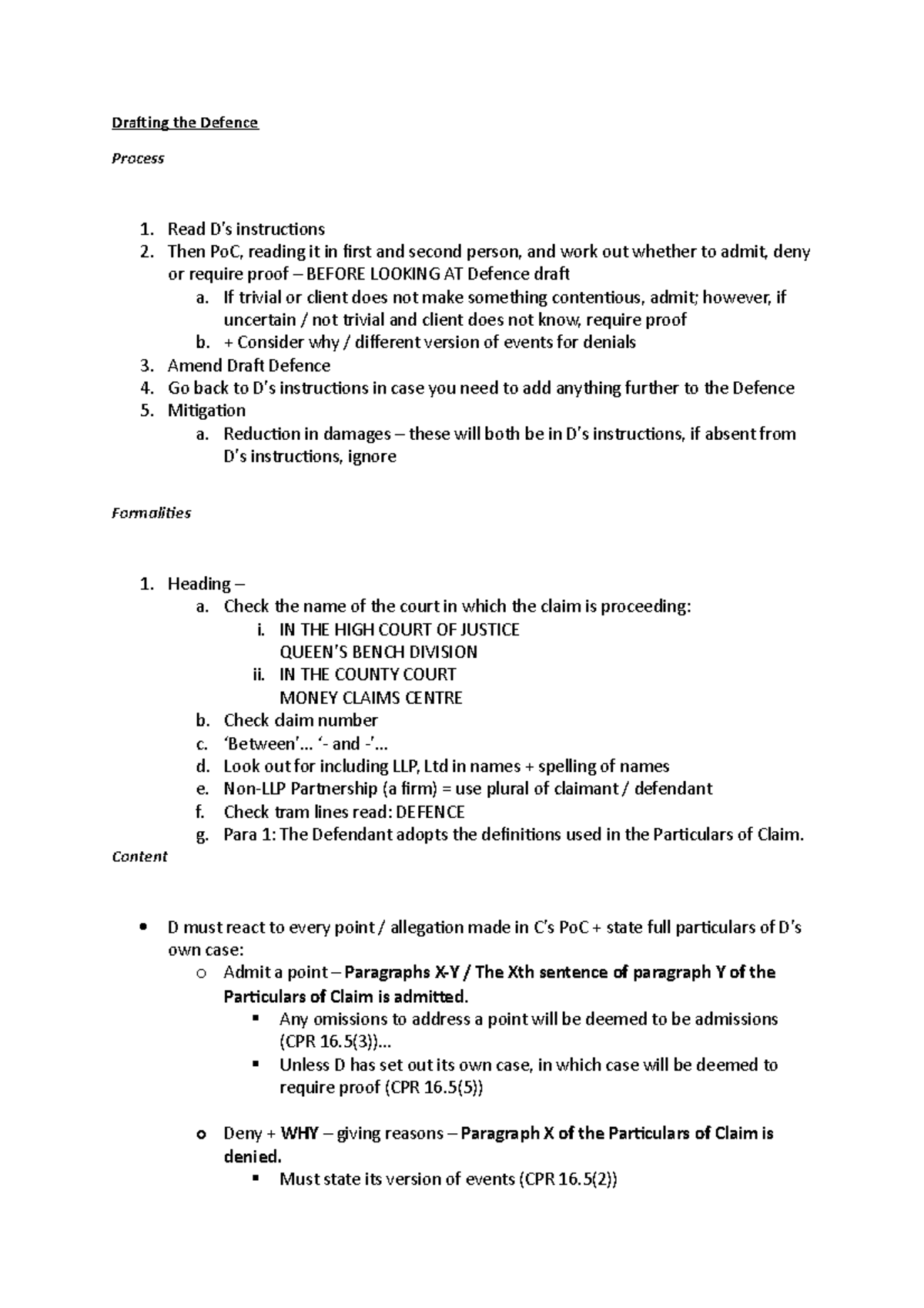 Drafting the Defence - See the title of the document-Civil Litigation ...