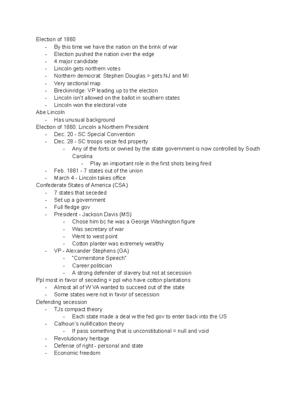 History Notes - Election of 1860 - By this time we have the nation on ...